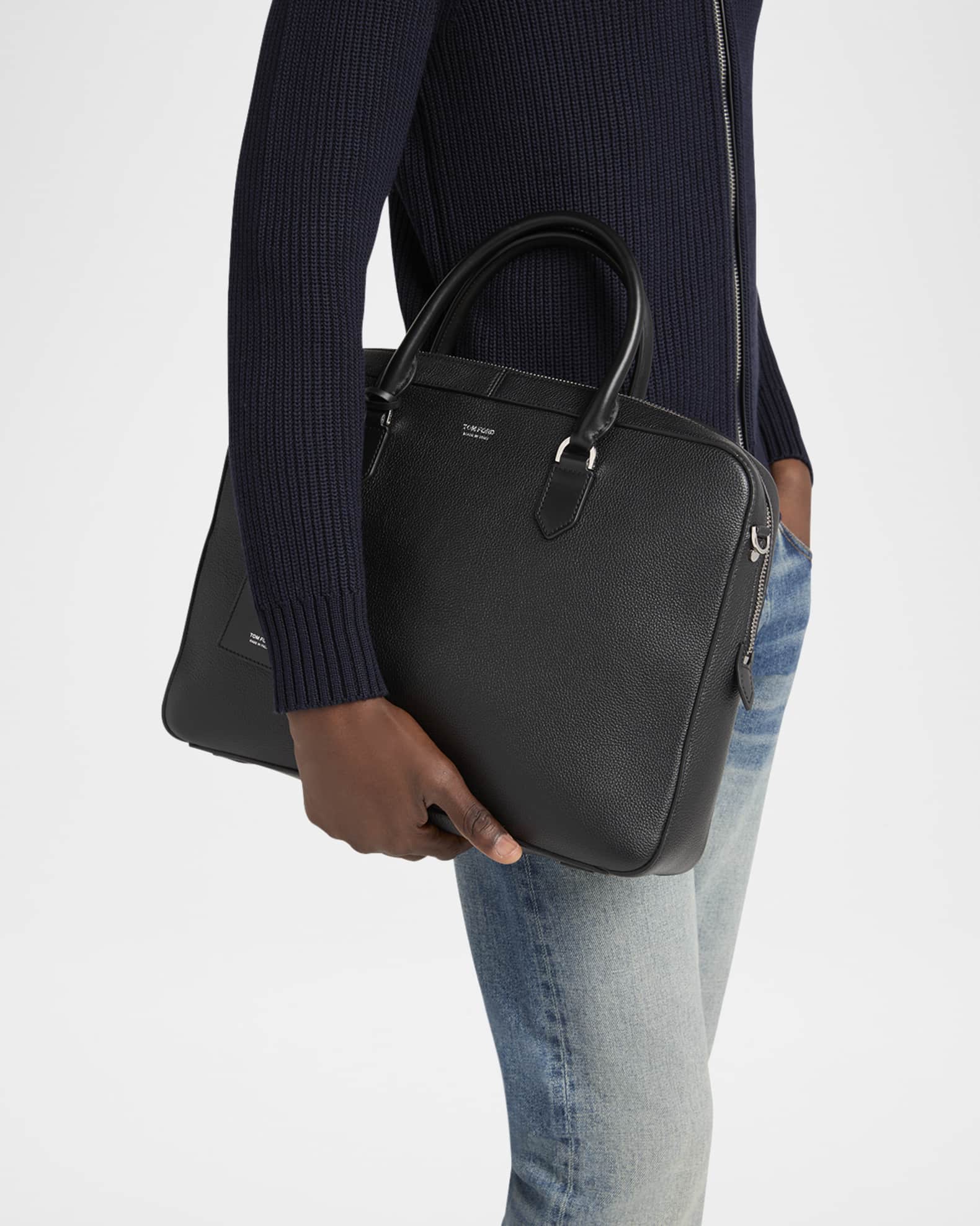 TOM FORD Men's Elliot Soft Grain Leather Briefcase Bag | Neiman Marcus
