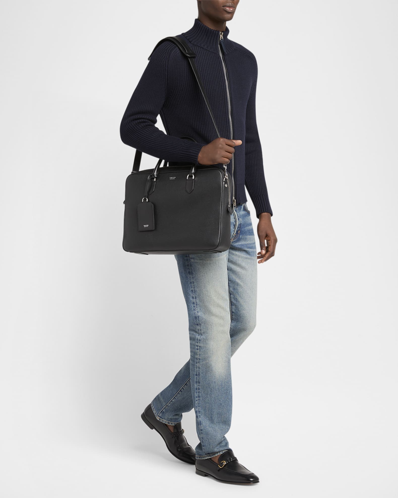 TOM FORD Men's Elliot Soft Grain Leather Briefcase Bag | Neiman Marcus