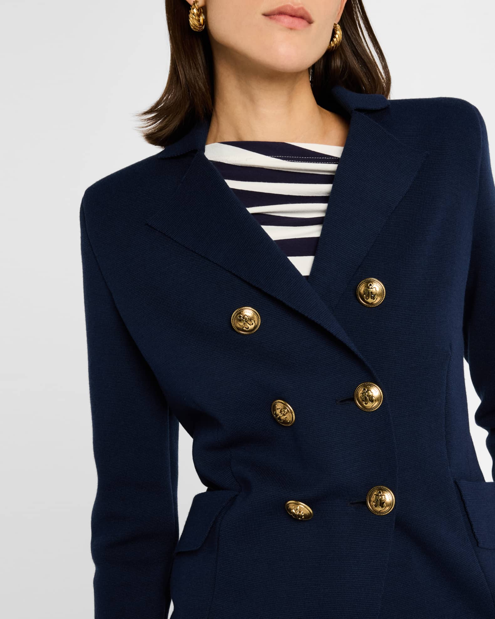 Maison Common Nautical Double-Breasted Merino Knit Jacket | Neiman Marcus