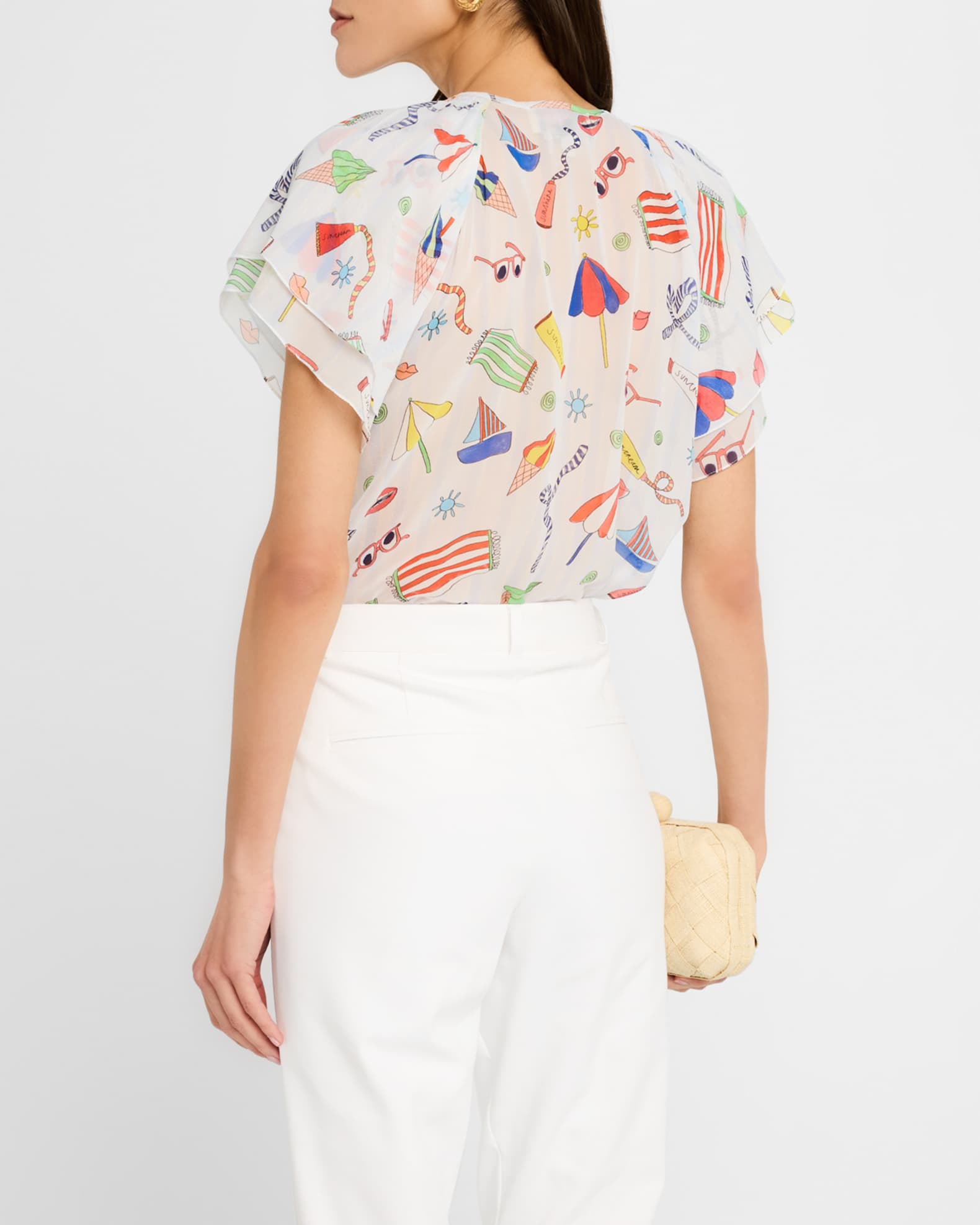 Maison Common Nautical-Print Flutter Short-Sleeve Silk Blouse | Neiman ...
