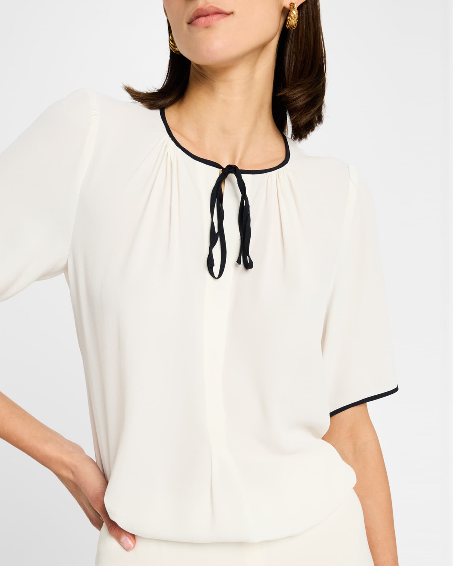 Maison Common Tie-Front Short-Sleeve Silk Blouse | Neiman Marcus