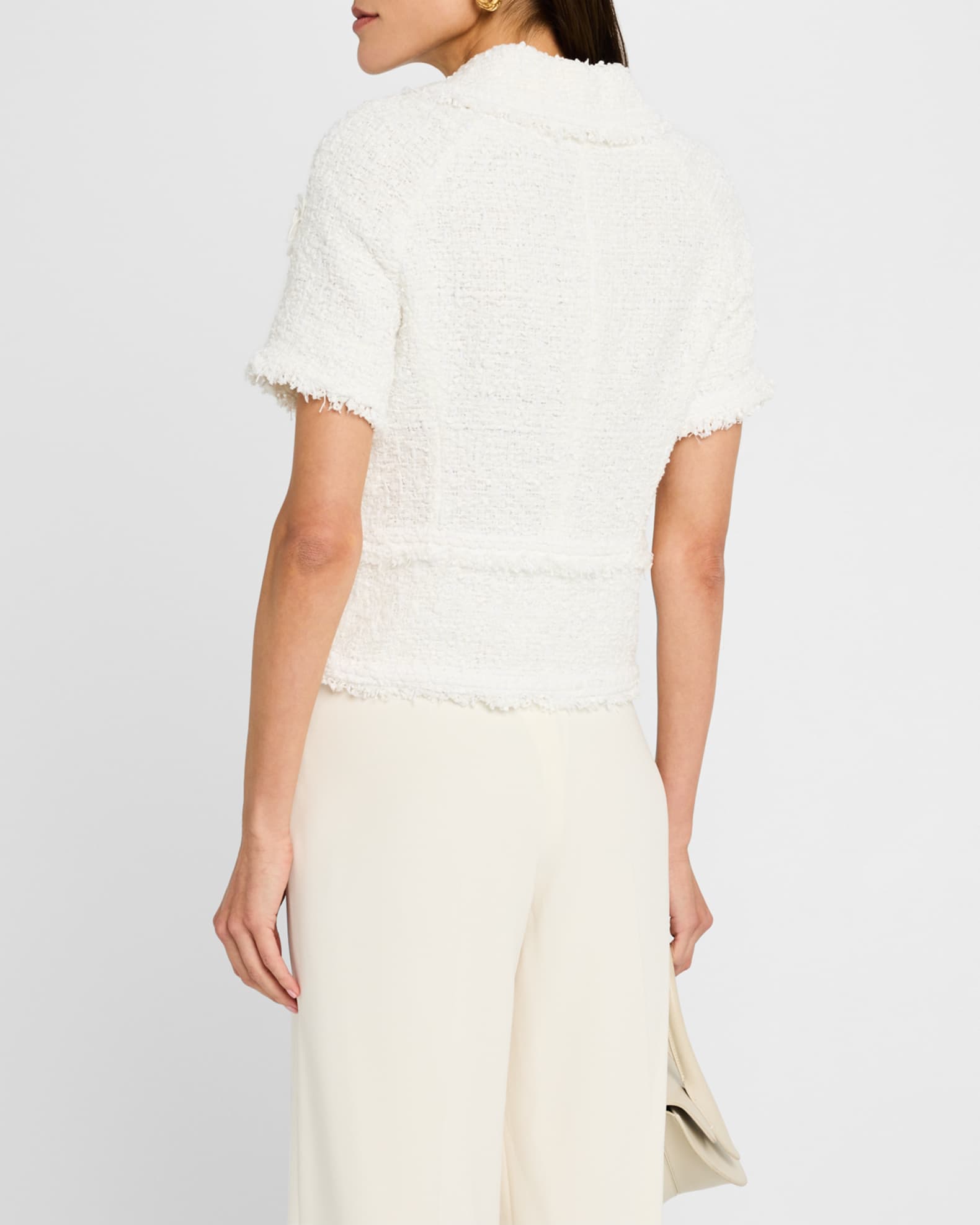 Maison Common Floral-Applique Short-Sleeve Boucle Jacket | Neiman Marcus