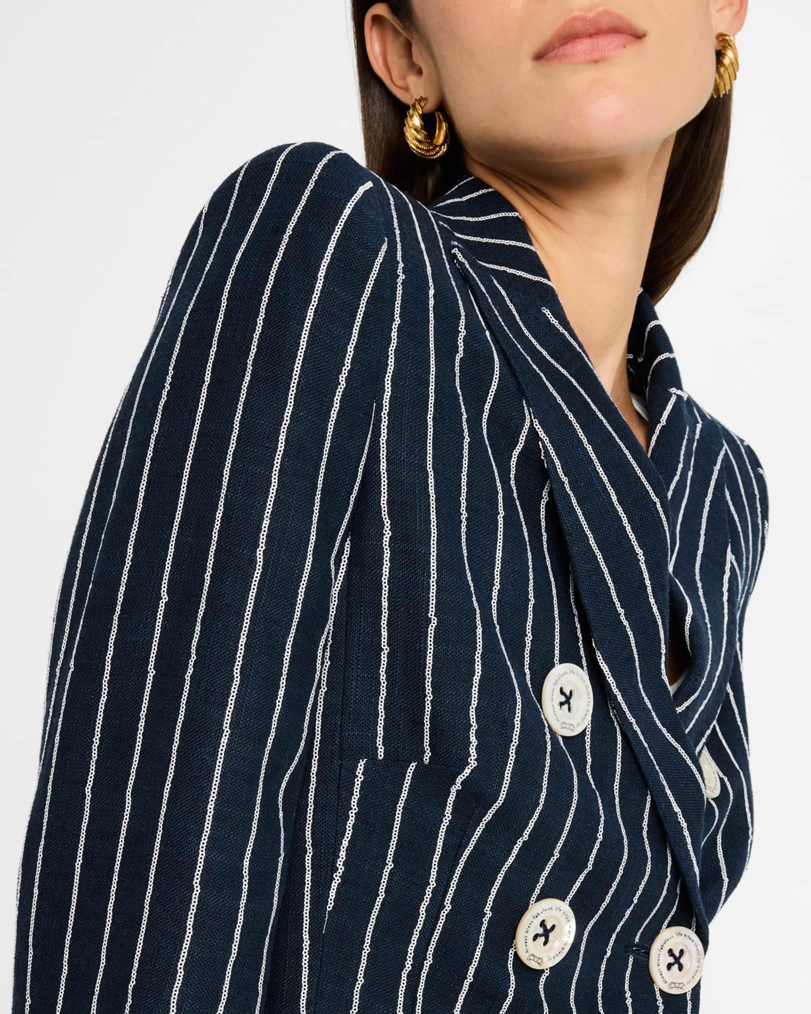 Maison Common Chain Pinstriped Linen-Blend Double-Breasted Jacket ...