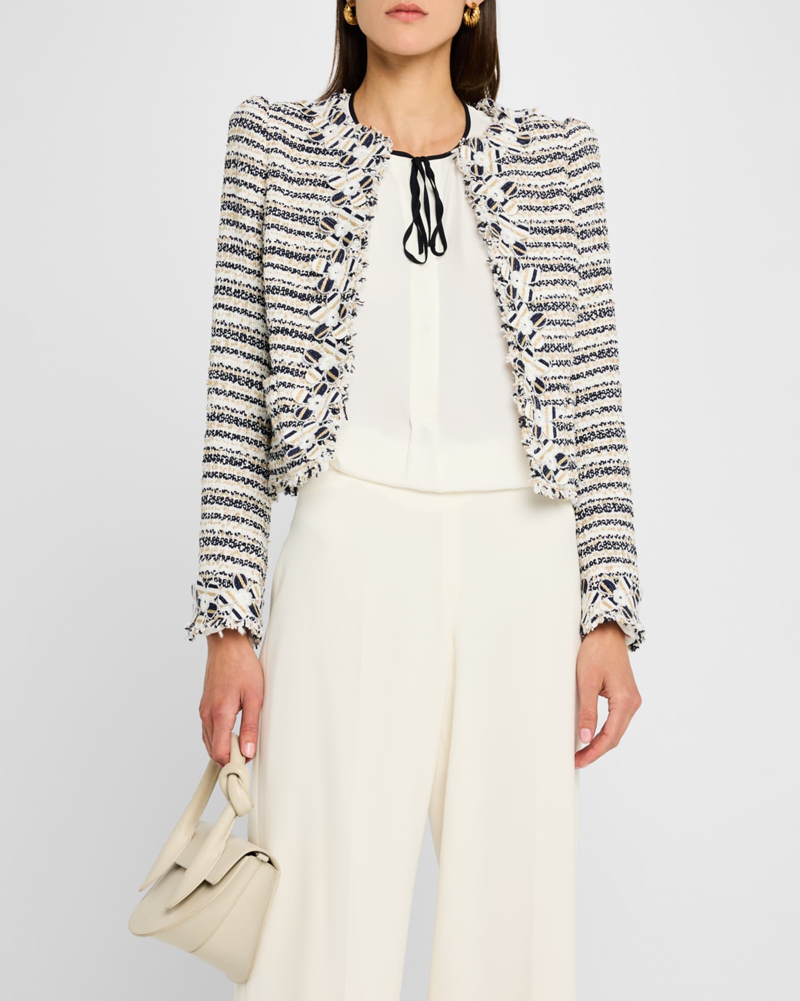 Maison Common Petal-Applique Striped Tweed Jacket | Neiman Marcus