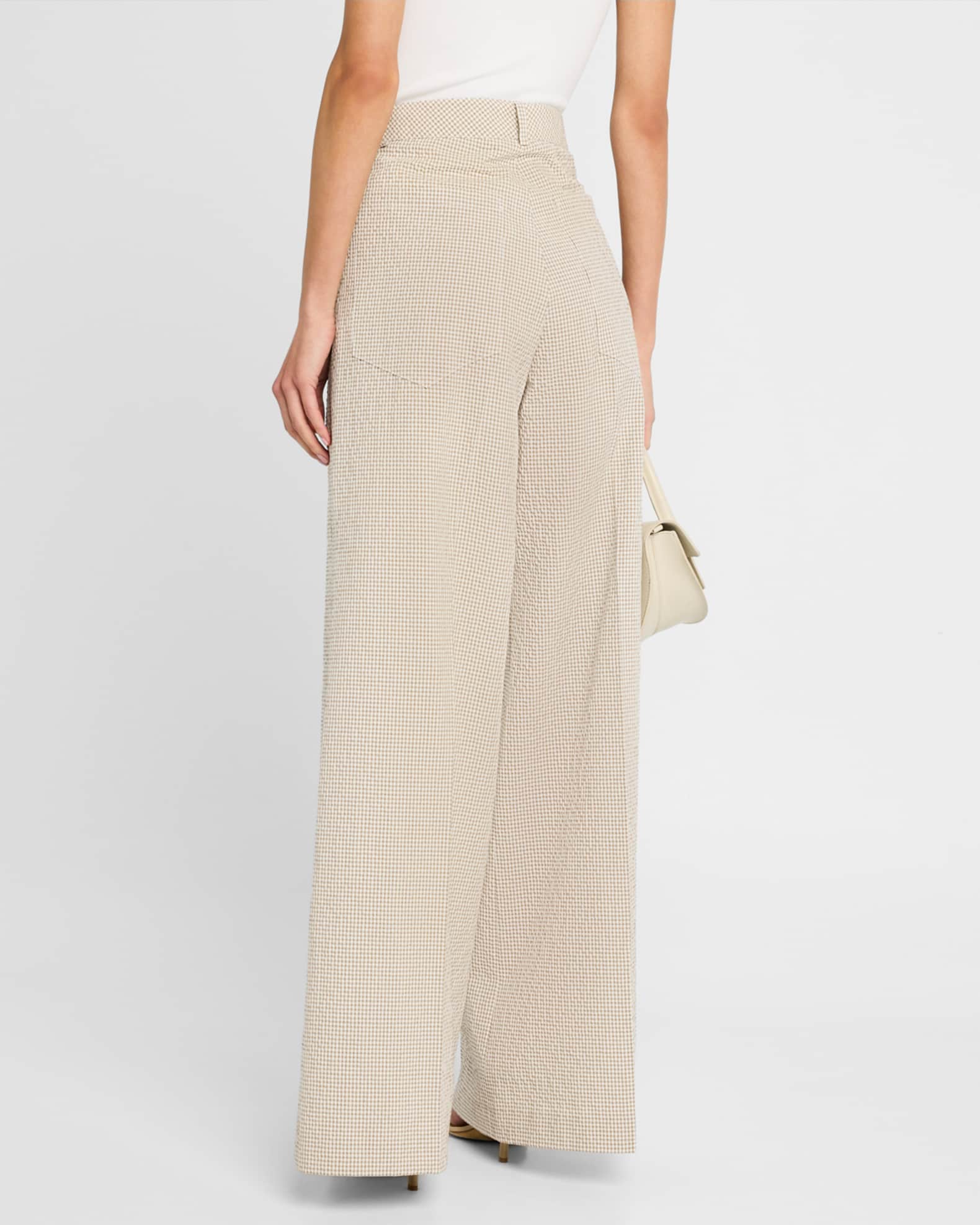 Maison Common Gingham Seersucker Wide-Leg Pants | Neiman Marcus