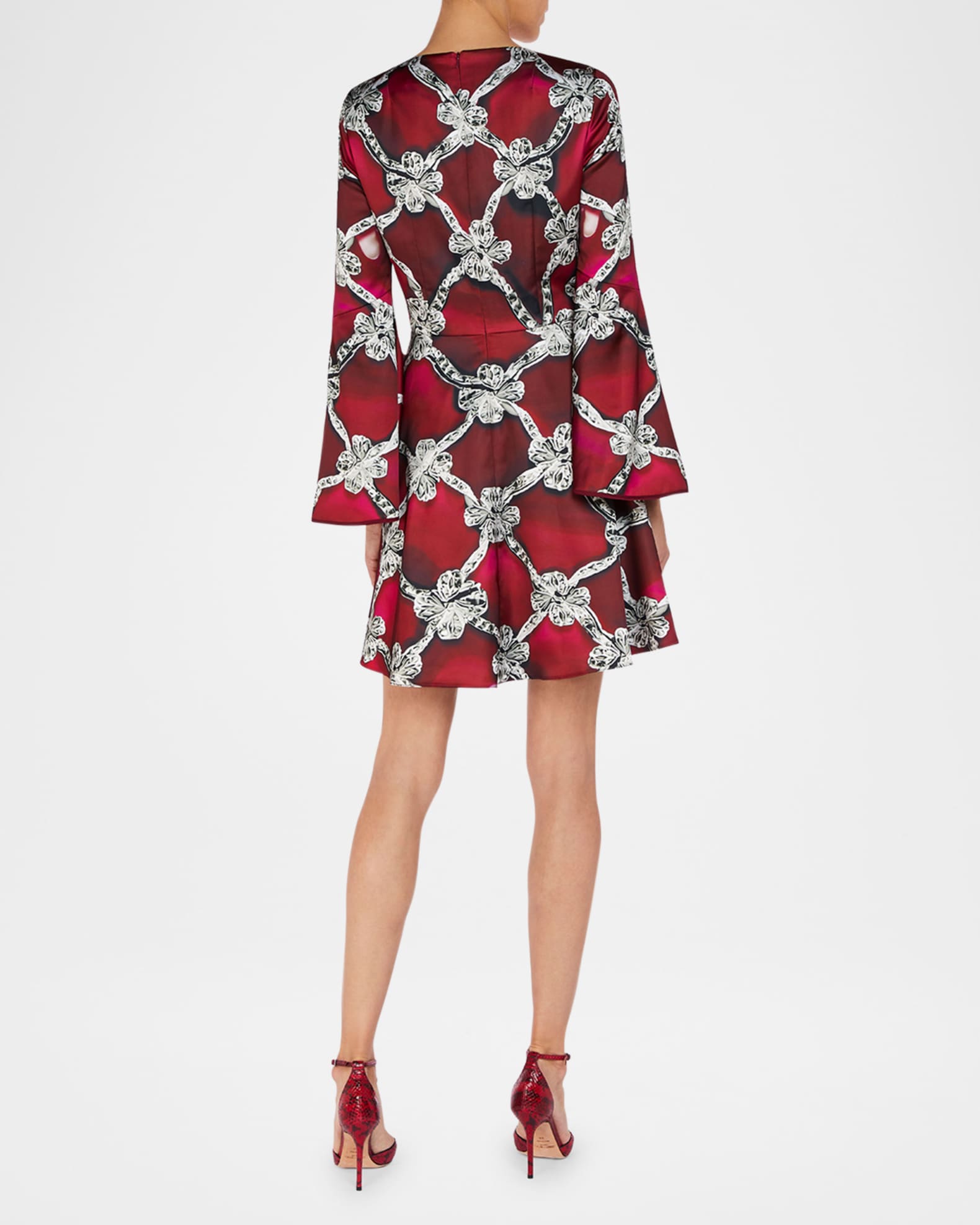 Mary Katrantzou Beam Plexus Ruby-Print Flare-Sleeve Mini Dress | Neiman Marcus