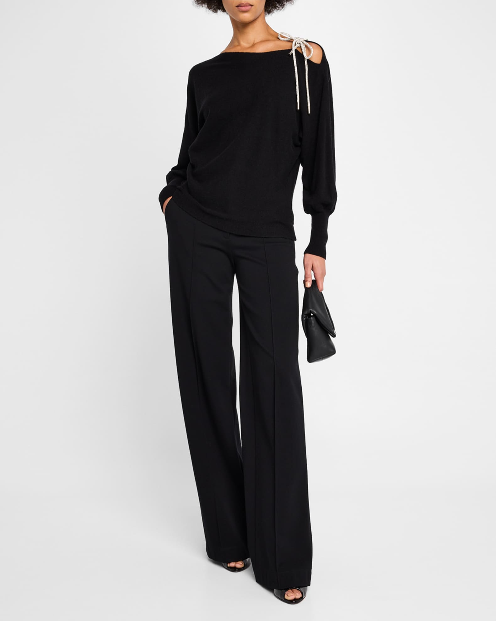 Milly Ida One-Shoulder Crystal Tie Sweater | Neiman Marcus