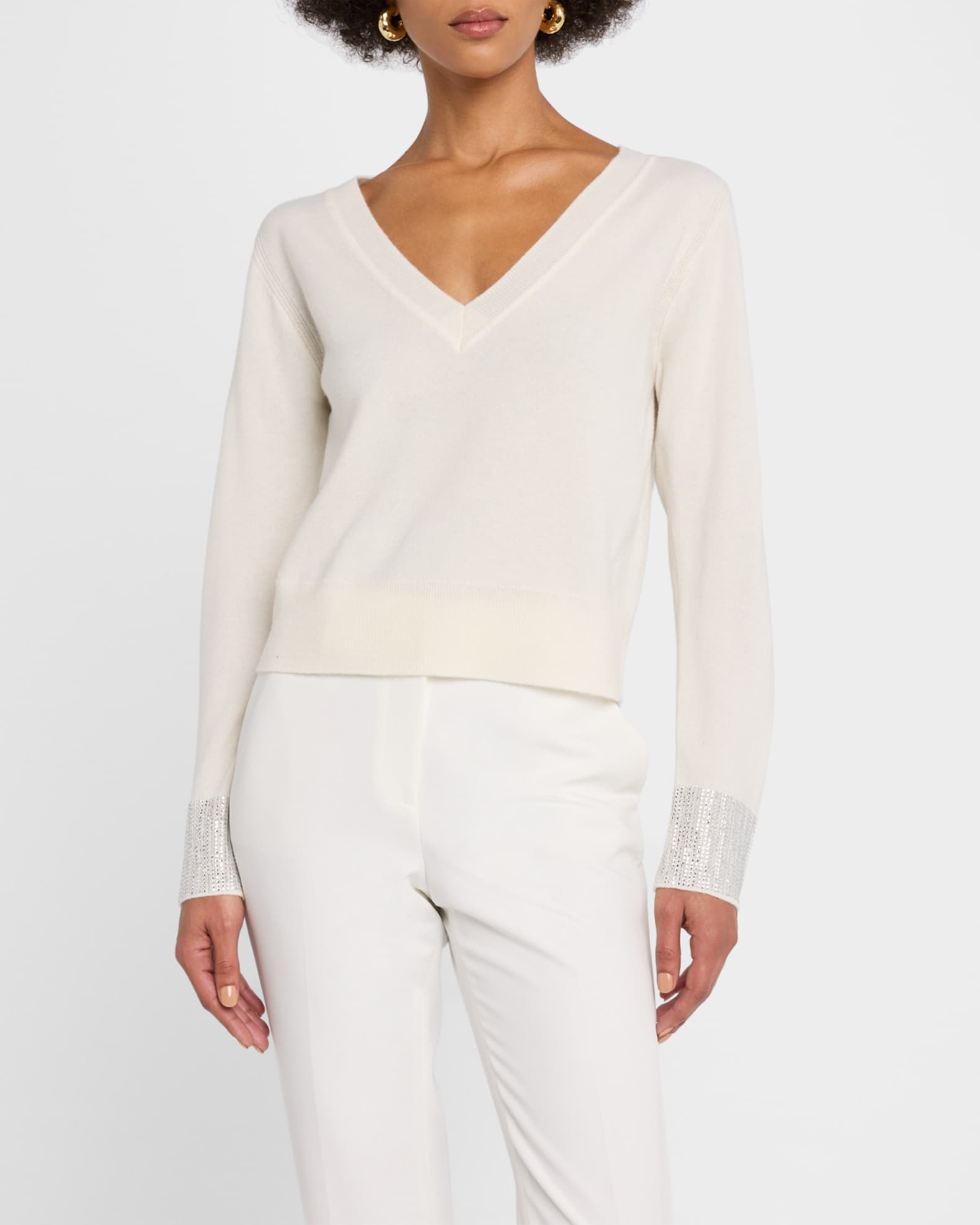 Milly Ilyse Crystal-Cuff Wool and Cashmere Sweater | Neiman Marcus