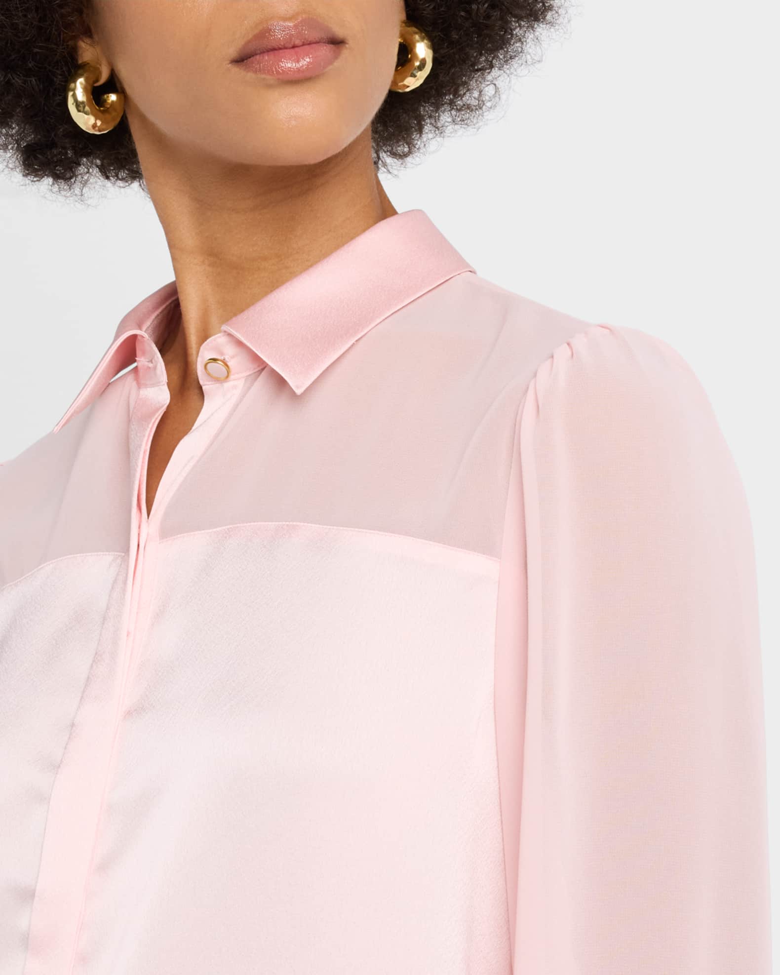 Milly Andy Sheer Satin Combo Blouse | Neiman Marcus