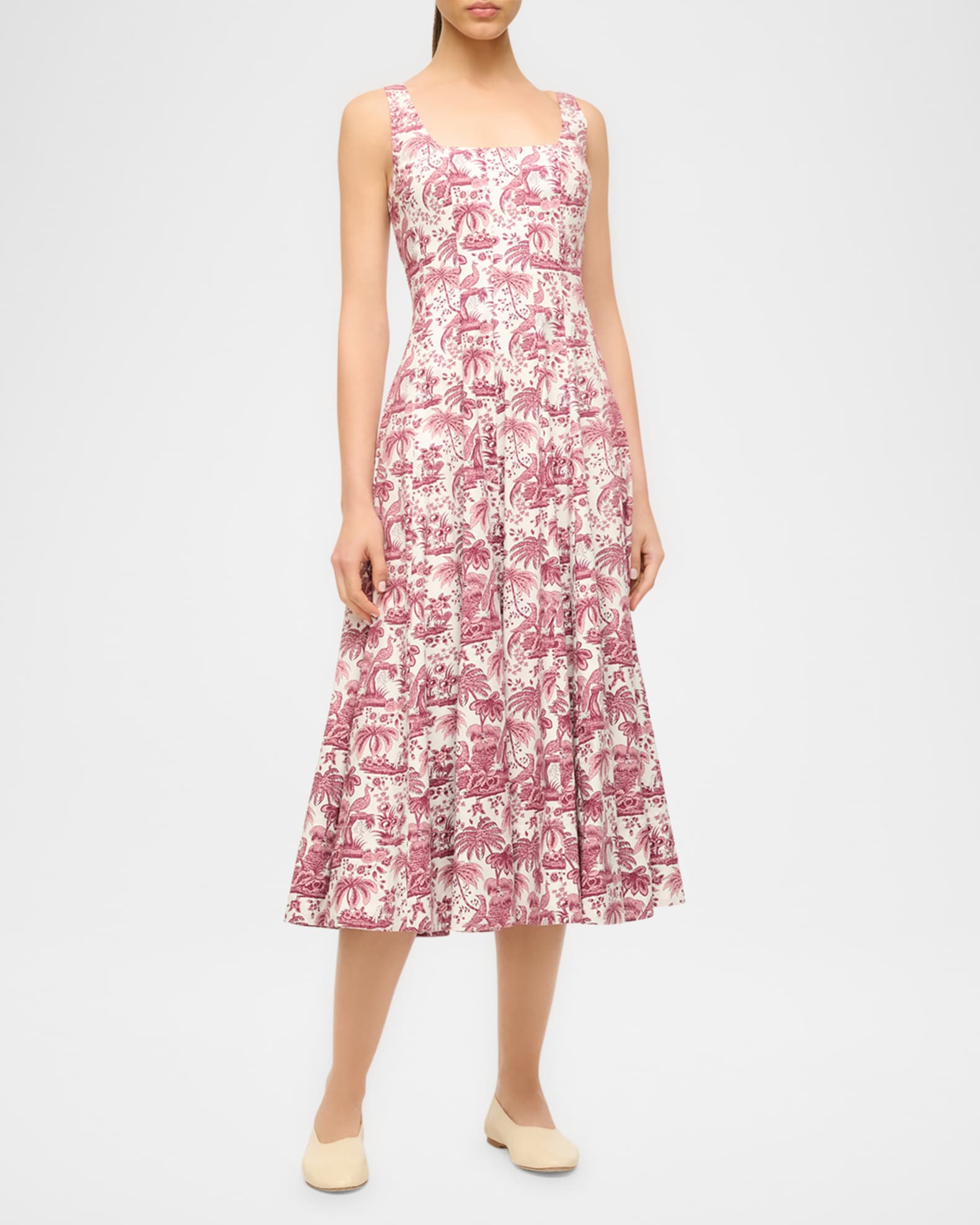 STAUD Bordeaux Toile Wells Midi Dress | Neiman Marcus