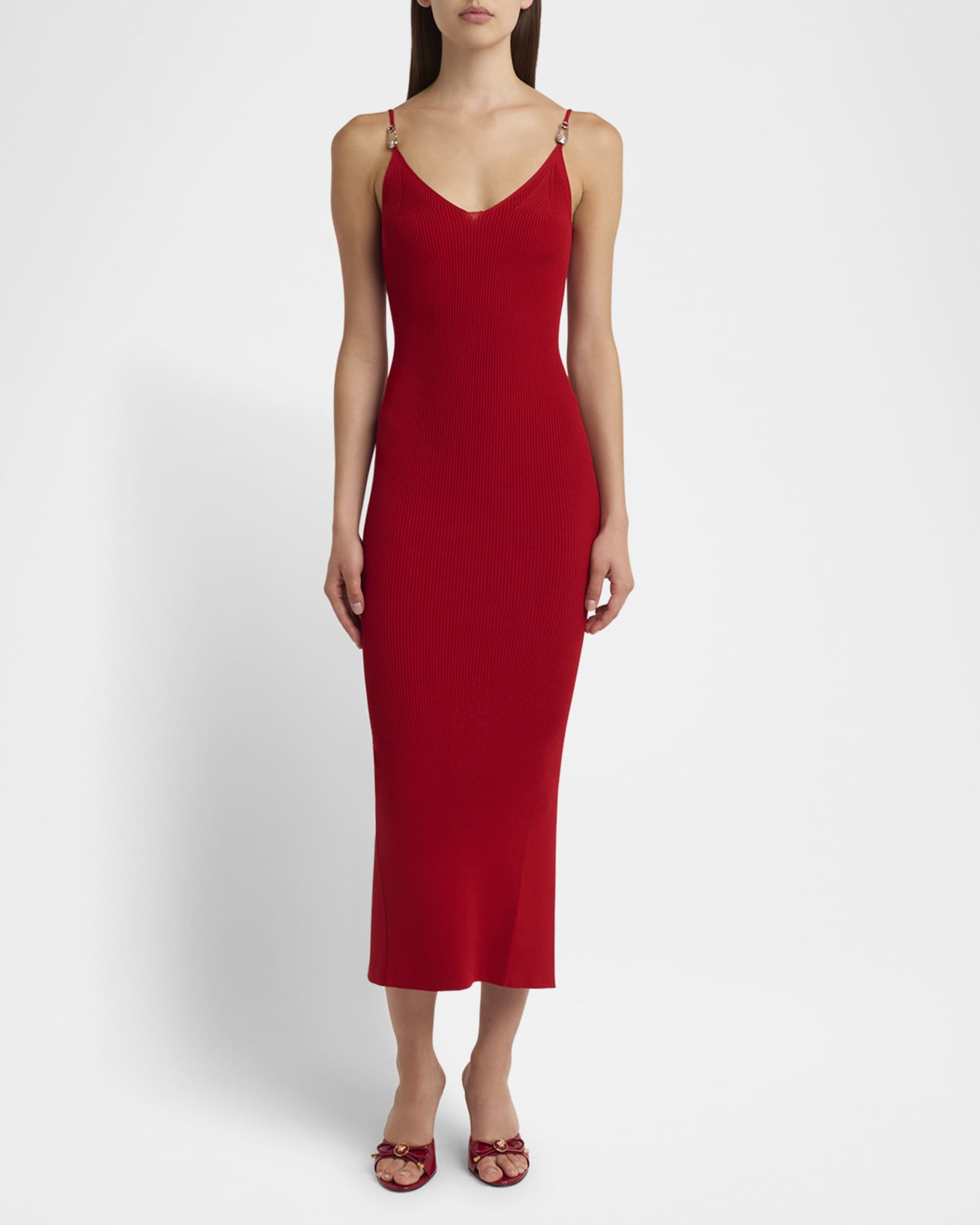 Safety-Pin Straps Rib Knit Midi Dress | Neiman Marcus