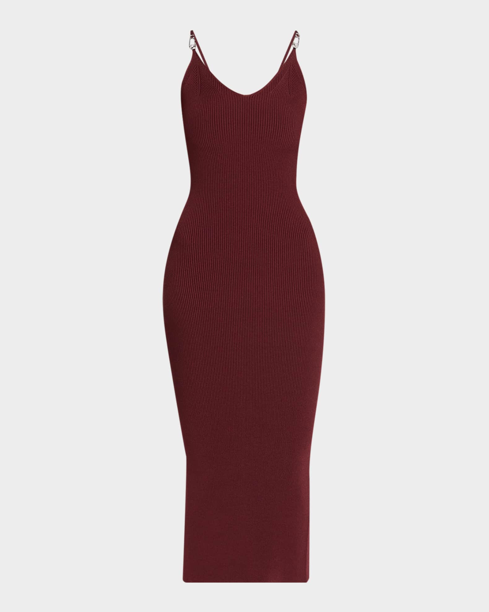 Versace Safety-Pin Straps Rib Knit Midi Dress | Neiman Marcus