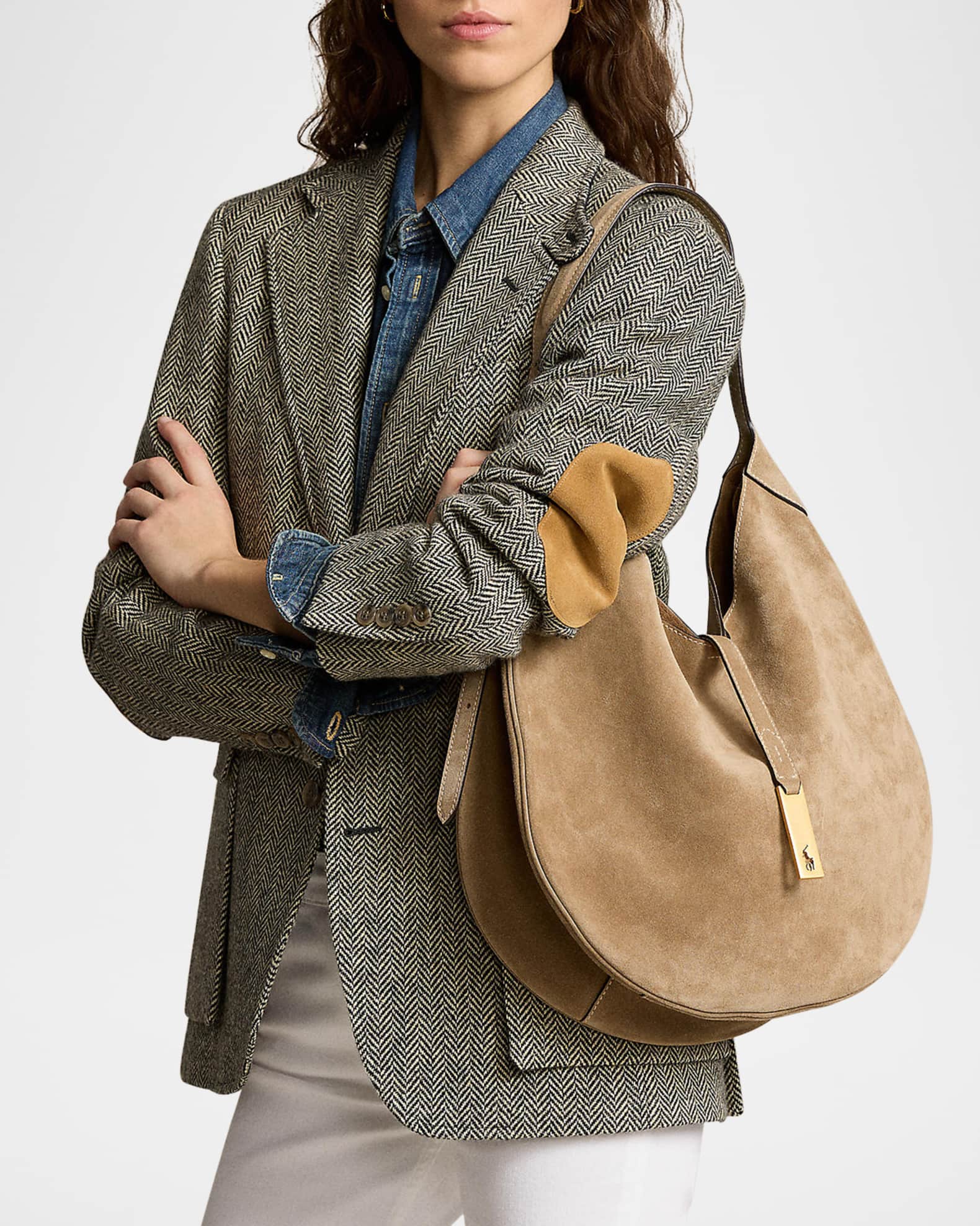 Polo Ralph Lauren Polo ID Large Suede Shoulder Bag | Neiman Marcus