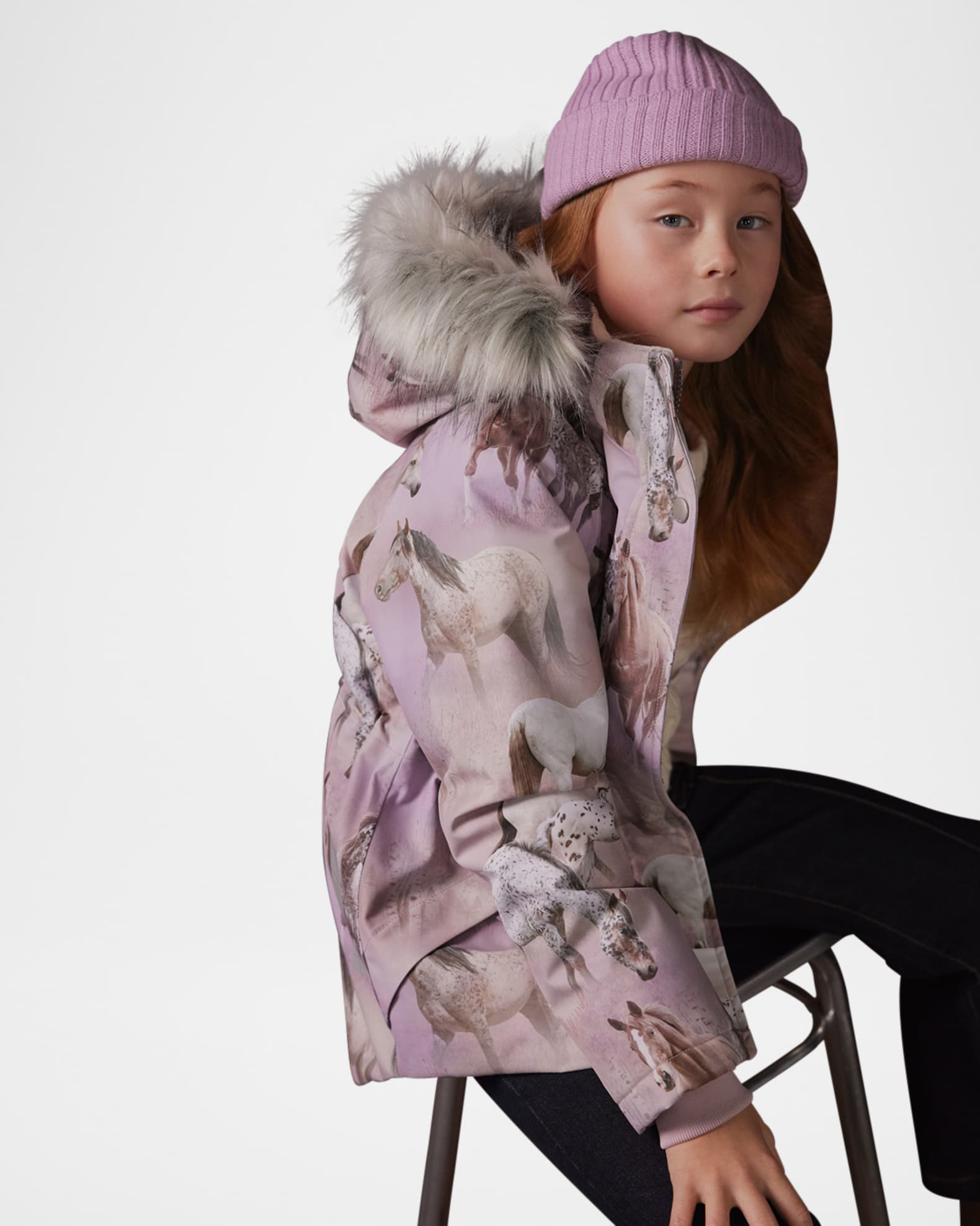 Molo Girl's Cathy Praire Horse-Print Faux Fur Coat, Size 4-7 | Neiman ...