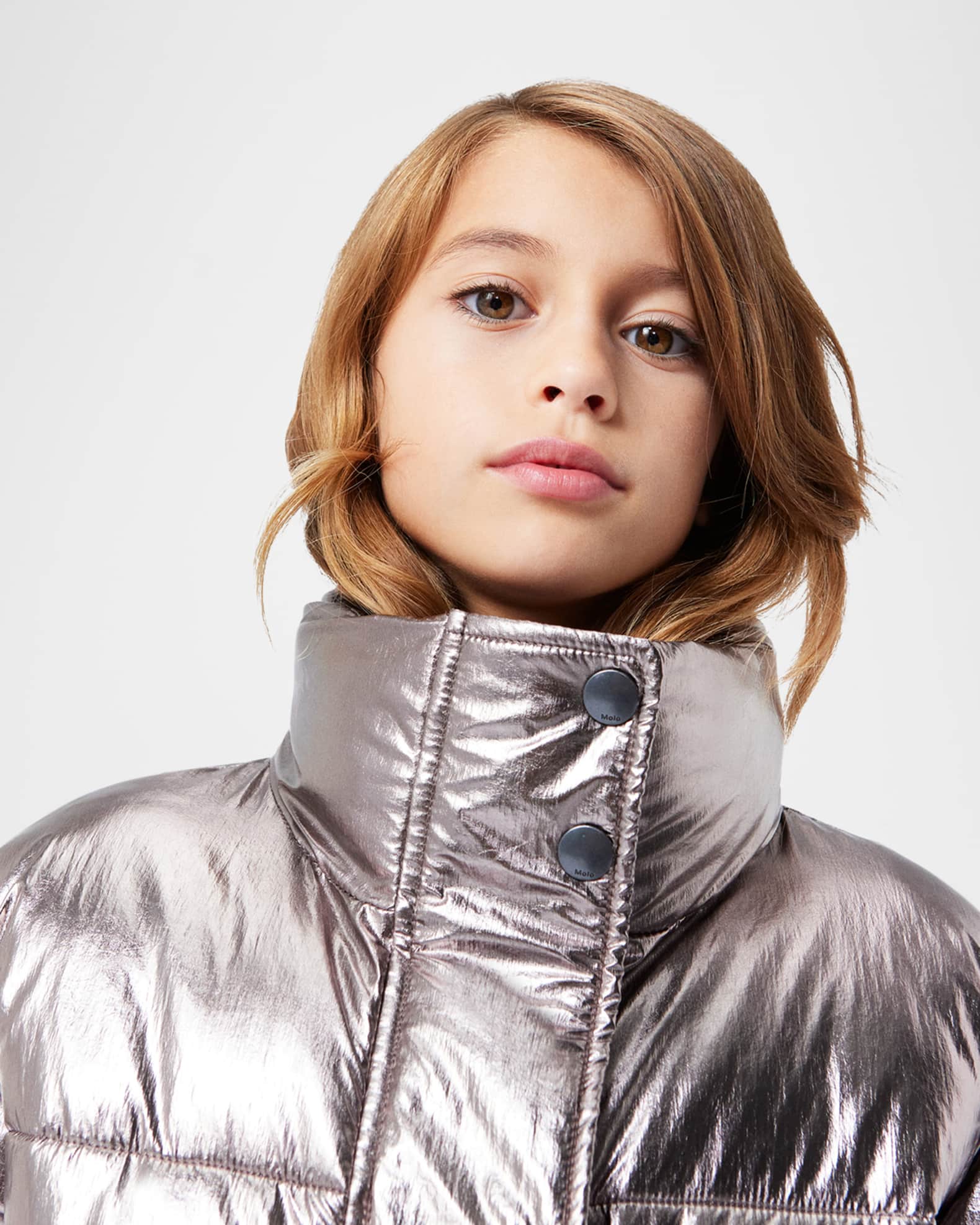 Molo Girl's Hansine Metallic Puffer Coat, Size 8-14 | Neiman Marcus