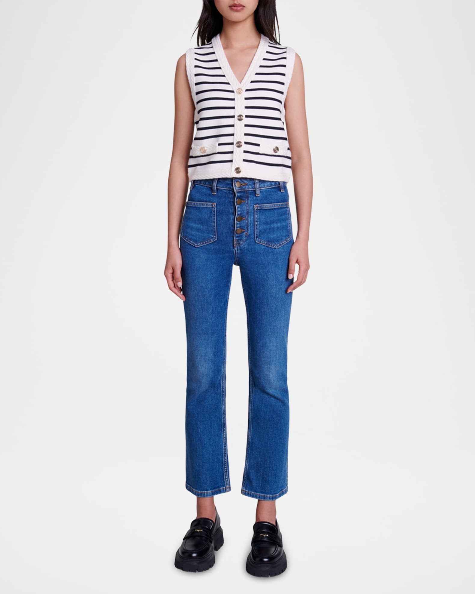 Maje Melisse Striped Knit Vest | Neiman Marcus