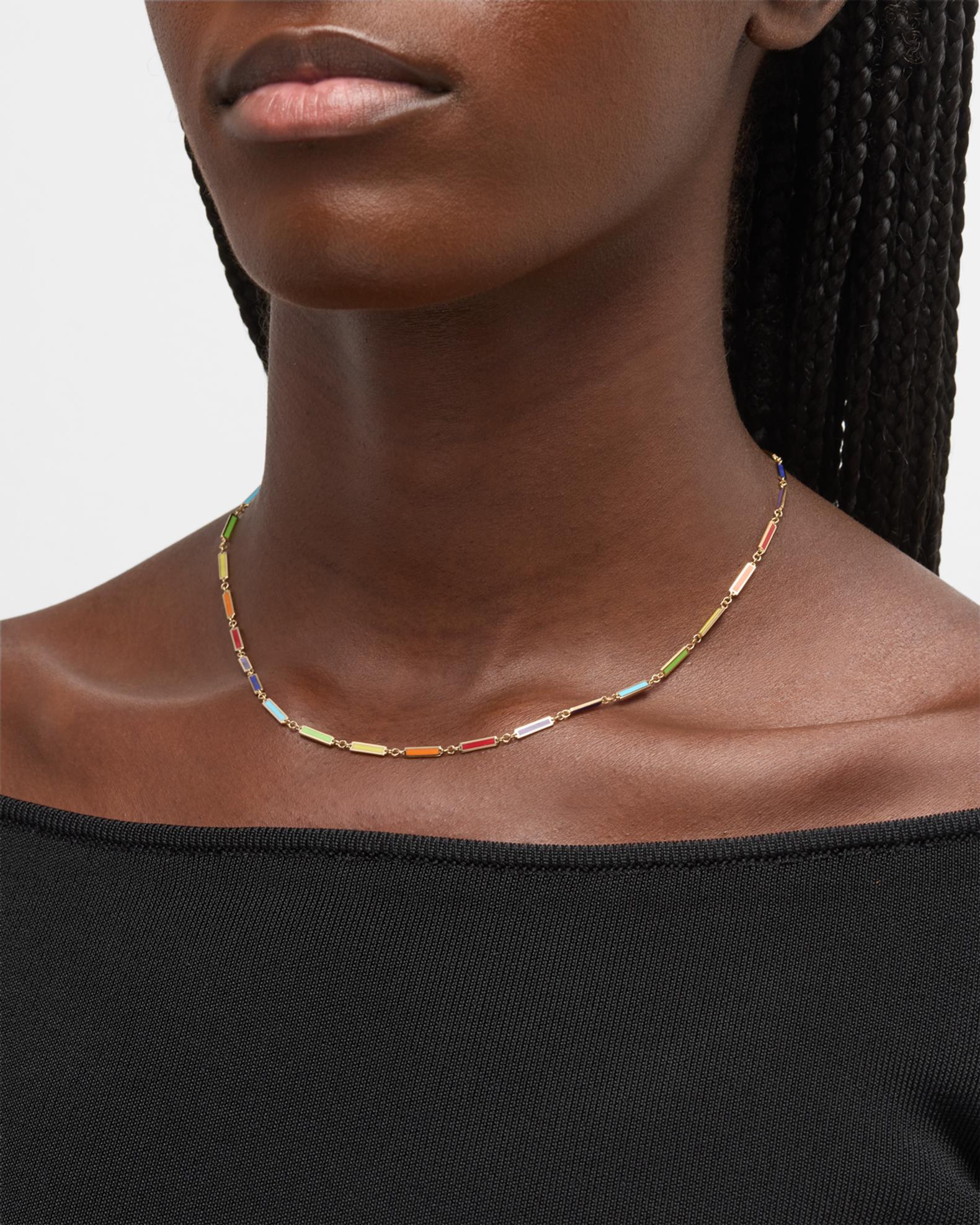 Frederic Sage 14K Yellow Gold Rainbow Inlay Station Necklace, 18"L ...