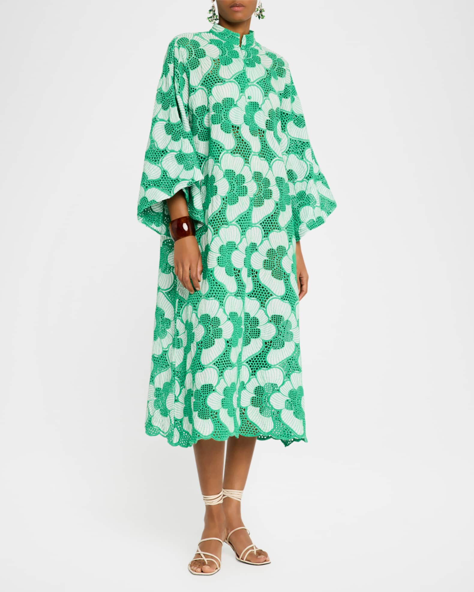 La Vie Style House Netted Floral Lace Maxi Caftan | Neiman Marcus