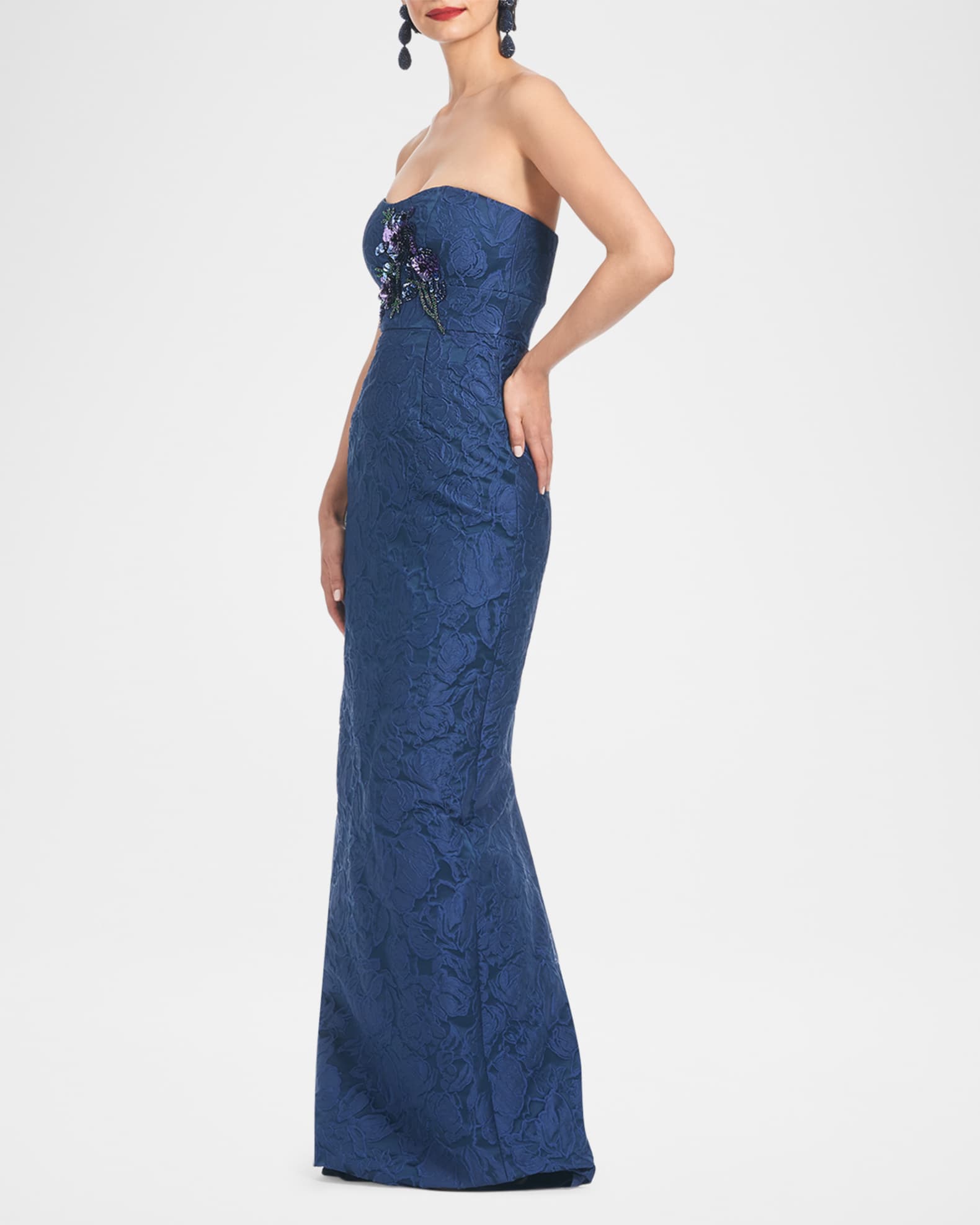 Sachin & Babi Edie Strapless Floral Lace Column Gown | Neiman Marcus