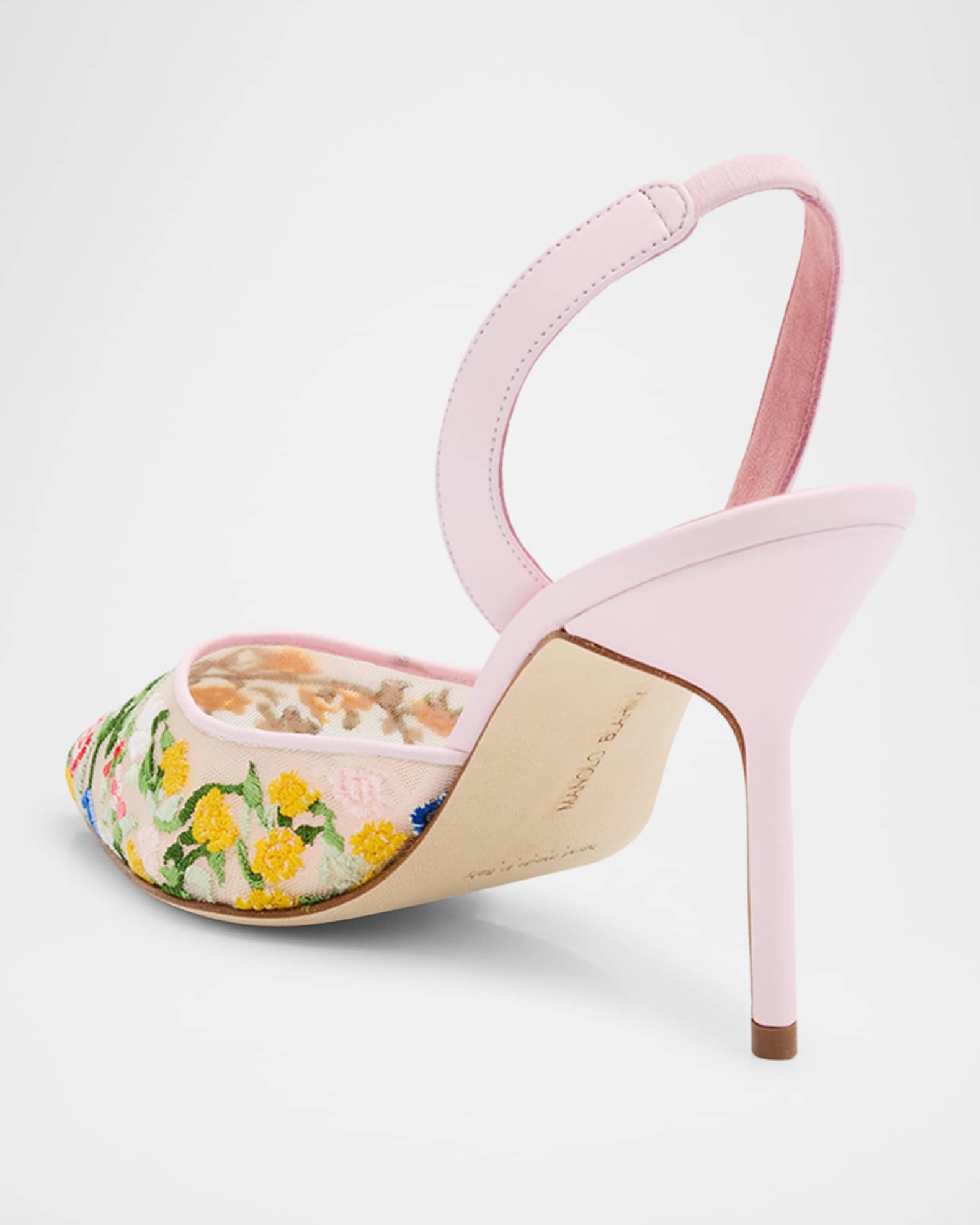 Manolo Blahnik Floral Embroidered Mesh Slingback Pumps Manolo Blahnik Floral Embroidered Mesh Slingback Pumps