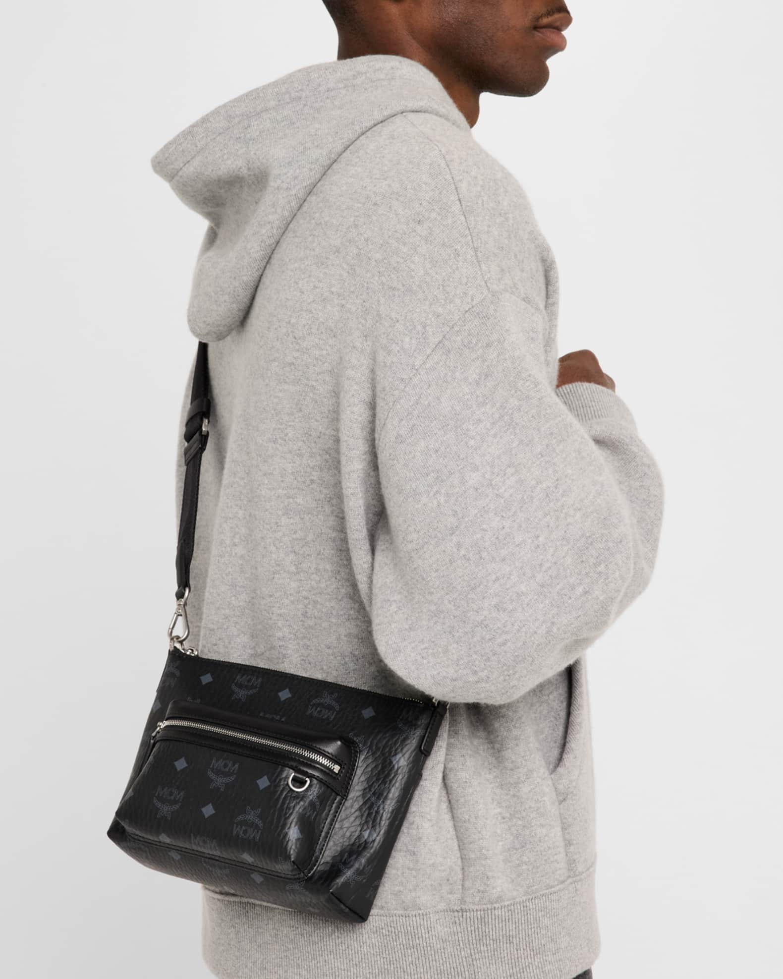 MCM Men's Aren Small Visetos Leather Crossbody Bag | Neiman Marcus