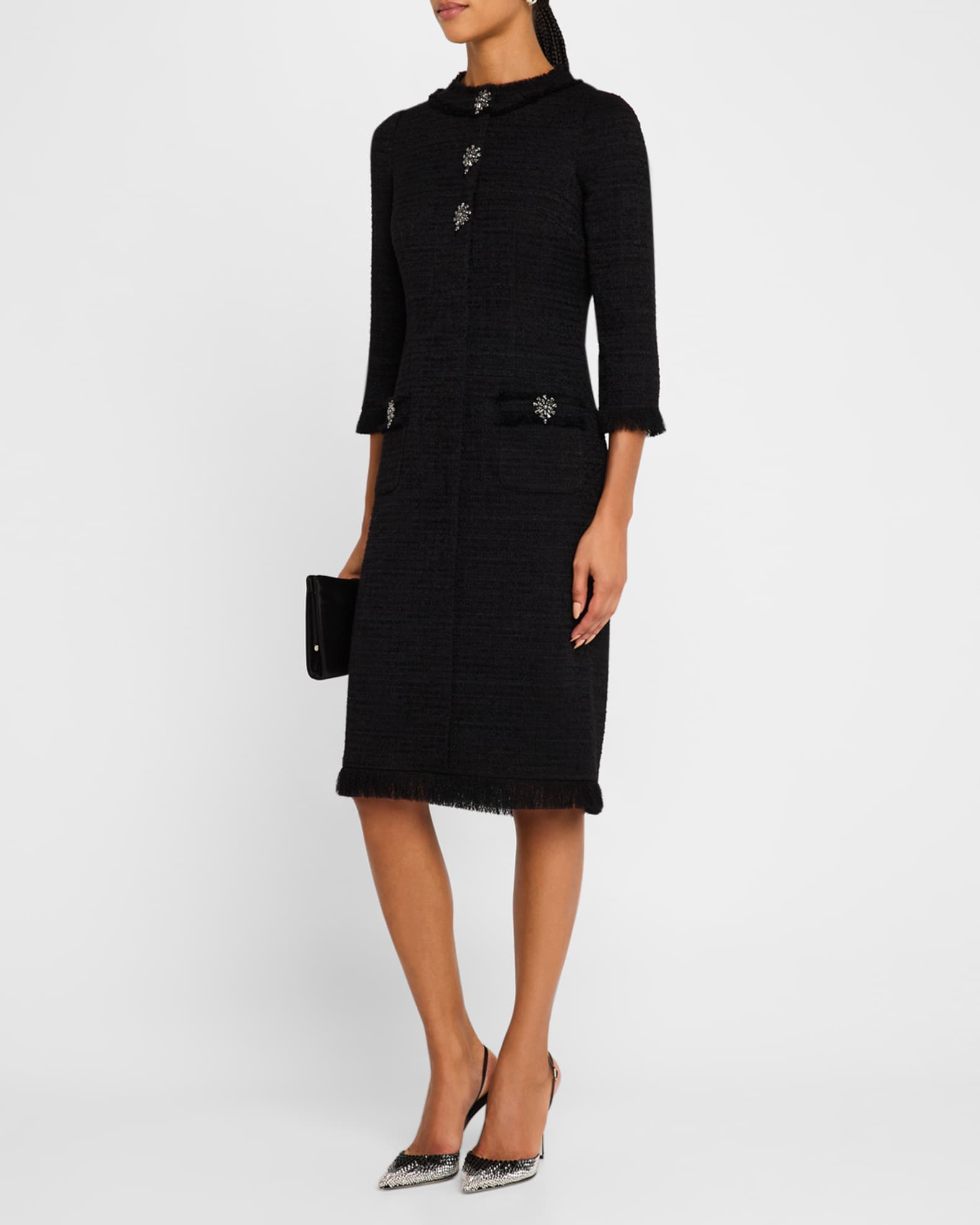 Rickie Freeman for Teri Jon Jewel-Embellished Stretch Boucle Dress ...