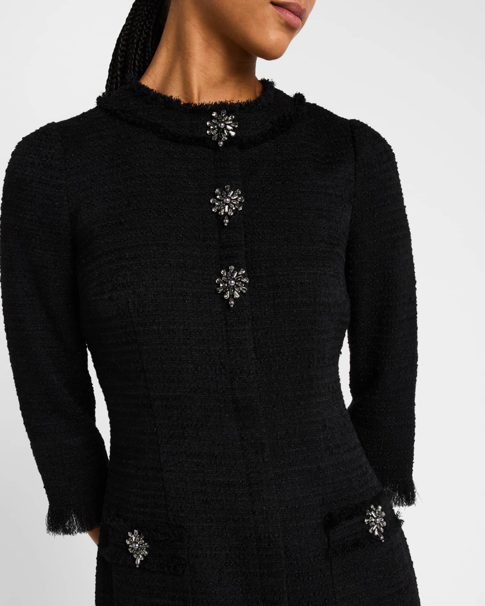 Rickie Freeman for Teri Jon Jewel-Embellished Stretch Boucle Dress ...