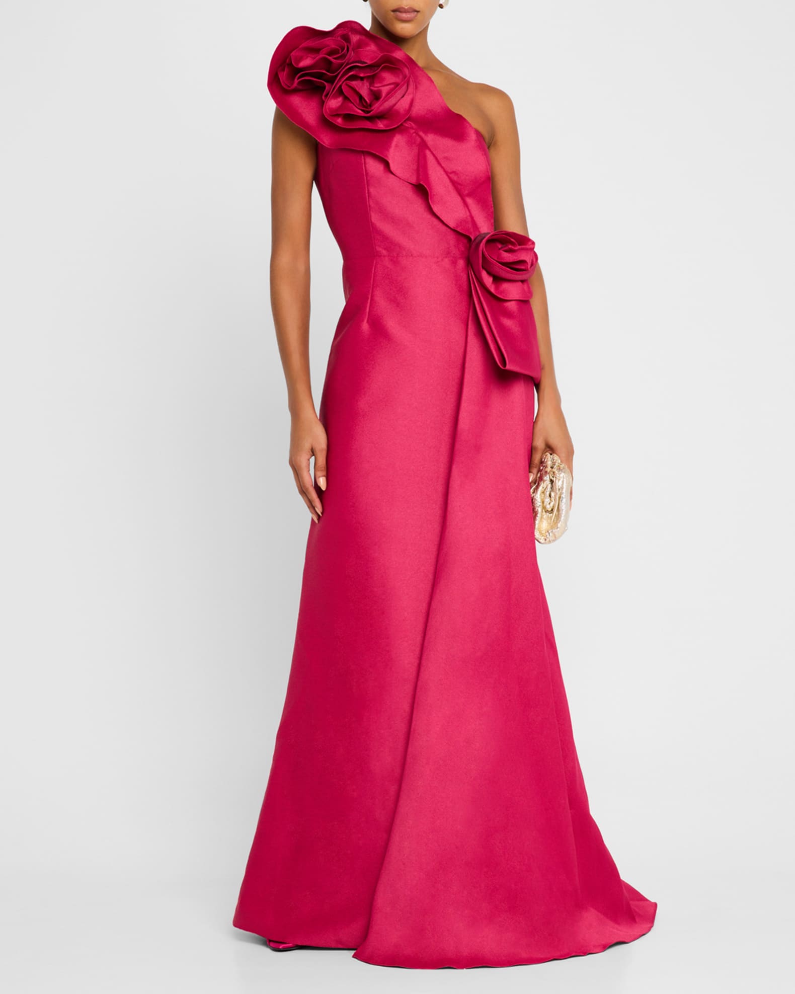 Rickie Freeman for Teri Jon One-Shoulder Flower Jacquard Gown | Neiman ...