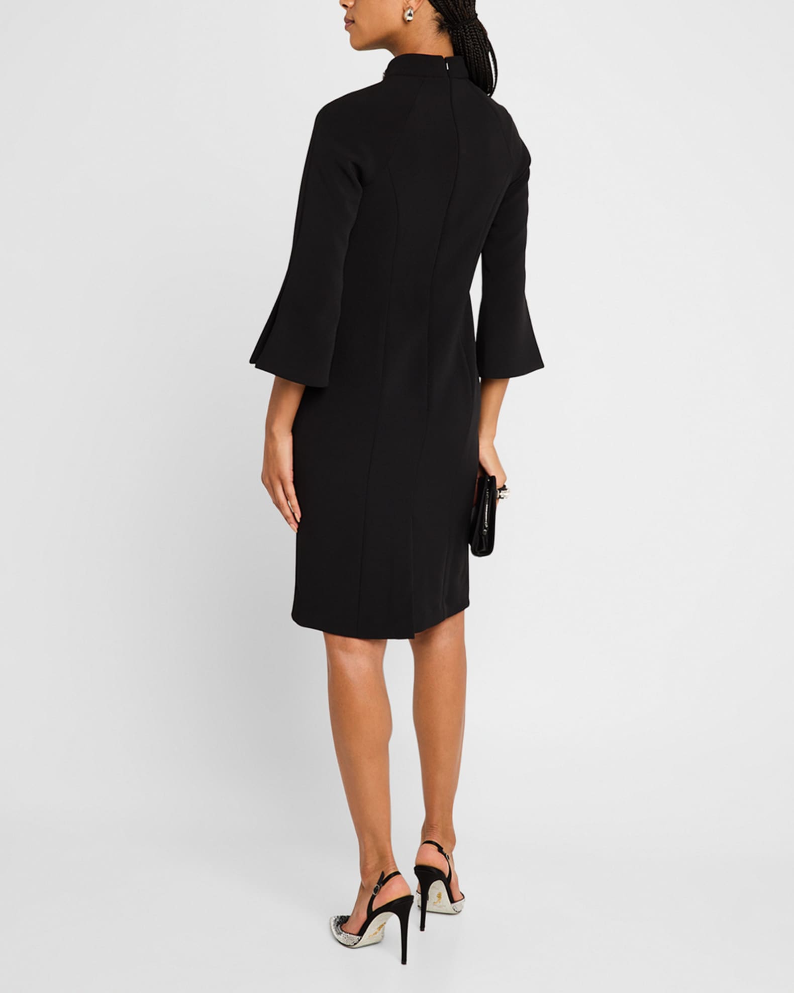 Rickie Freeman for Teri Jon Beaded Flare-Sleeve Crepe Dress | Neiman Marcus