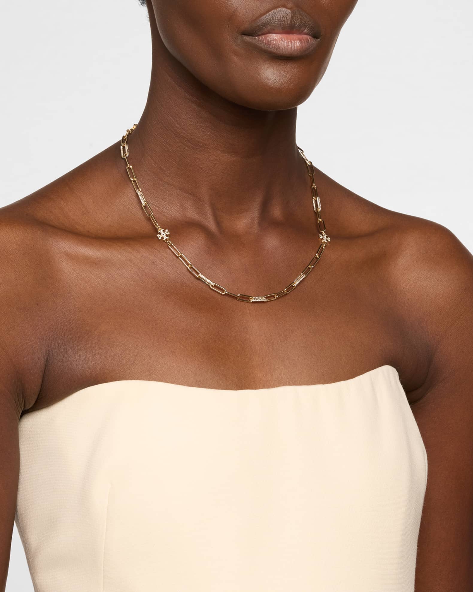 Tory Burch Good Luck Chain Pave Necklace | Neiman Marcus