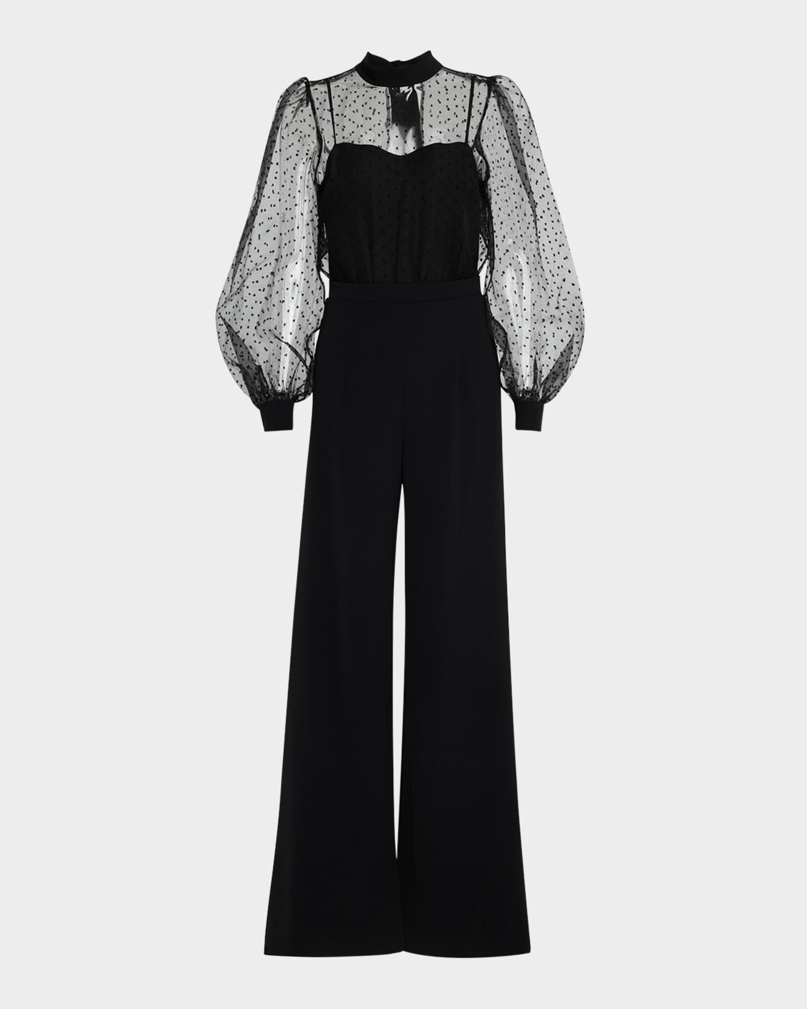 Black Halo Rosalie Slit-Hem Dotted Mesh Jumpsuit | Neiman Marcus
