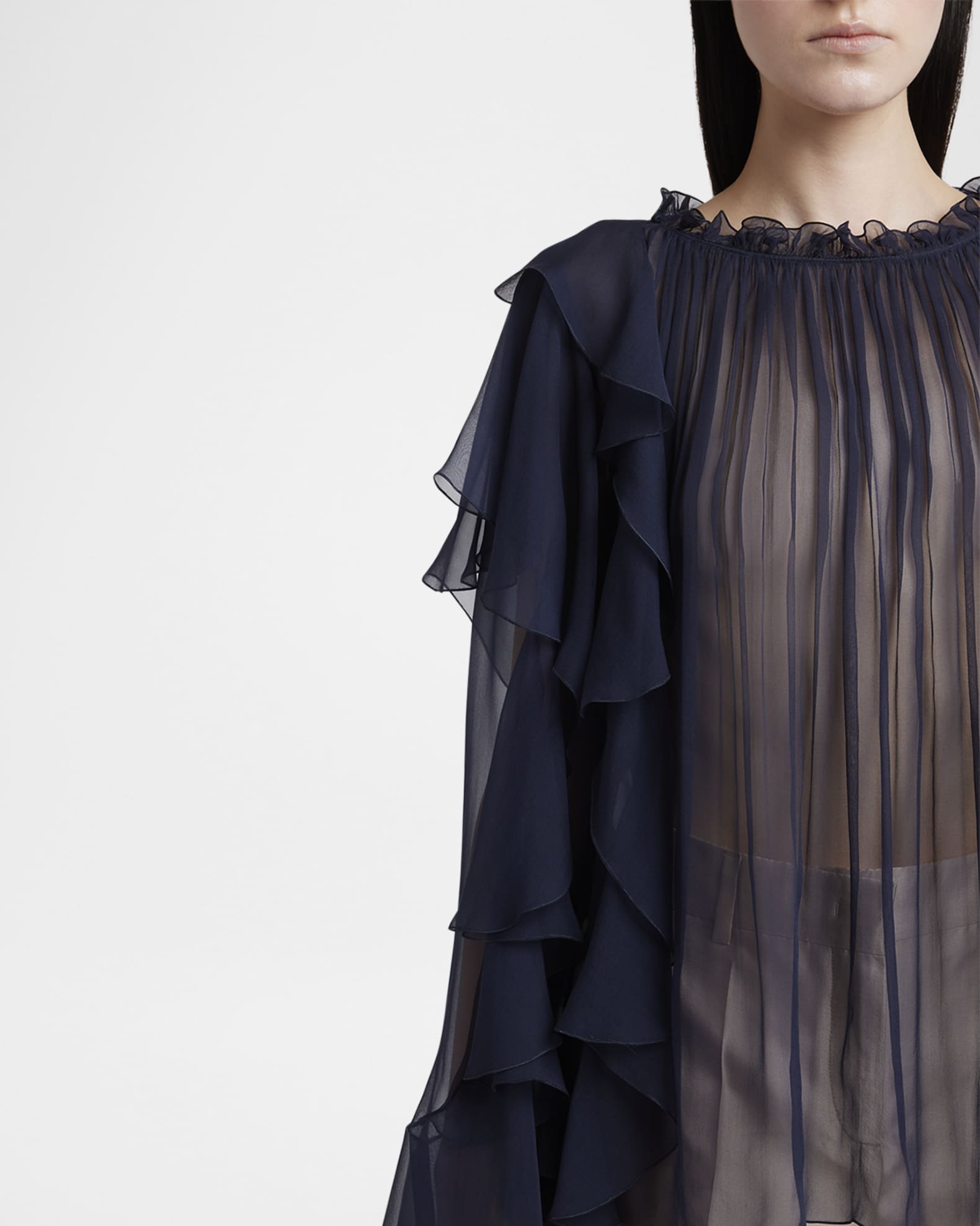 Alberta Ferretti Ruffle Long-Sleeve Silk Blouse | Neiman Marcus