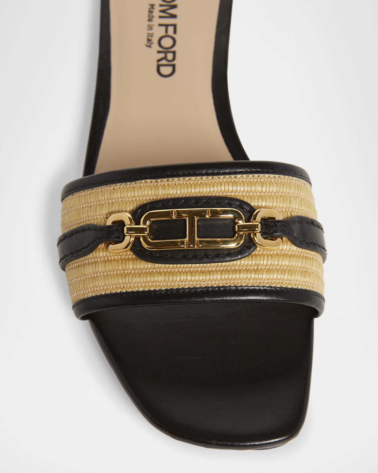 TOM FORD Whitney Raffia and Leather Slides | Neiman Marcus