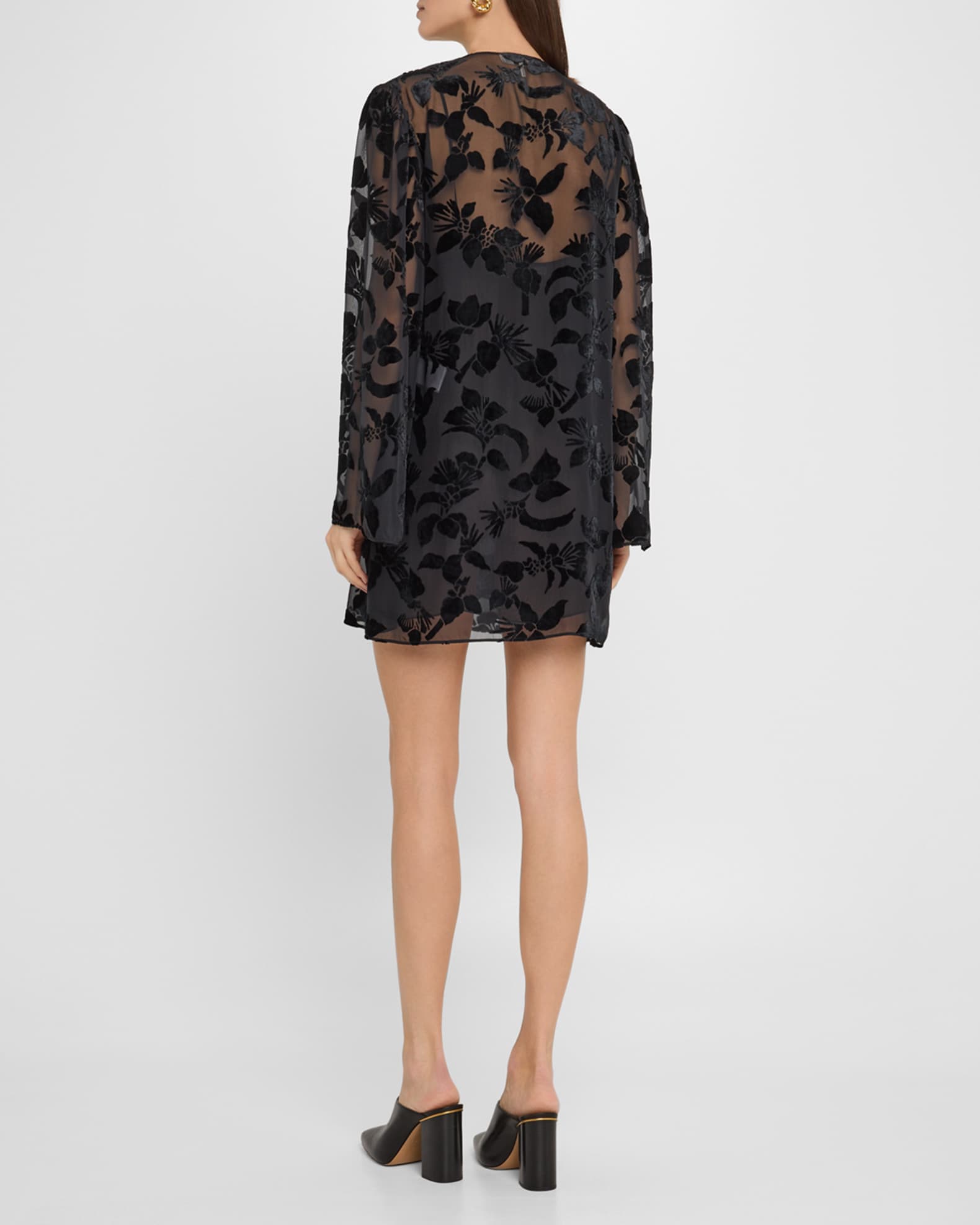 Chloe Floral Dévoré Velvet Puff-Sleeve Mini Dress | Neiman Marcus