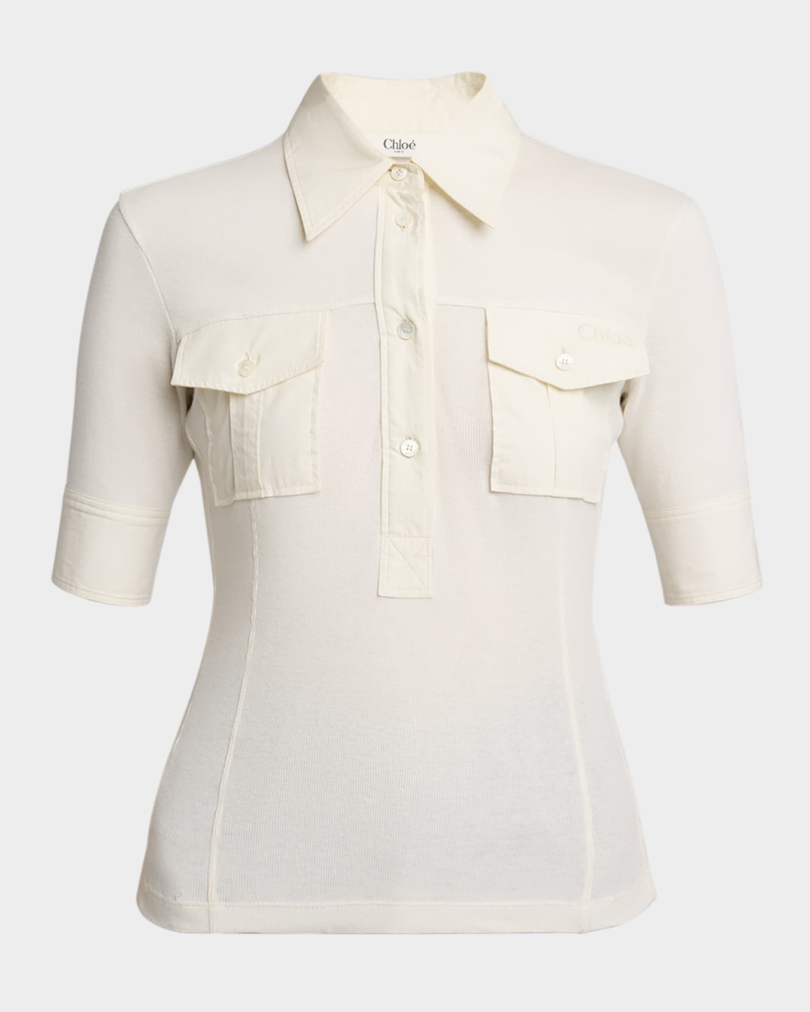 Chloe Pockets Short-Sleeve Polo Top | Neiman Marcus
