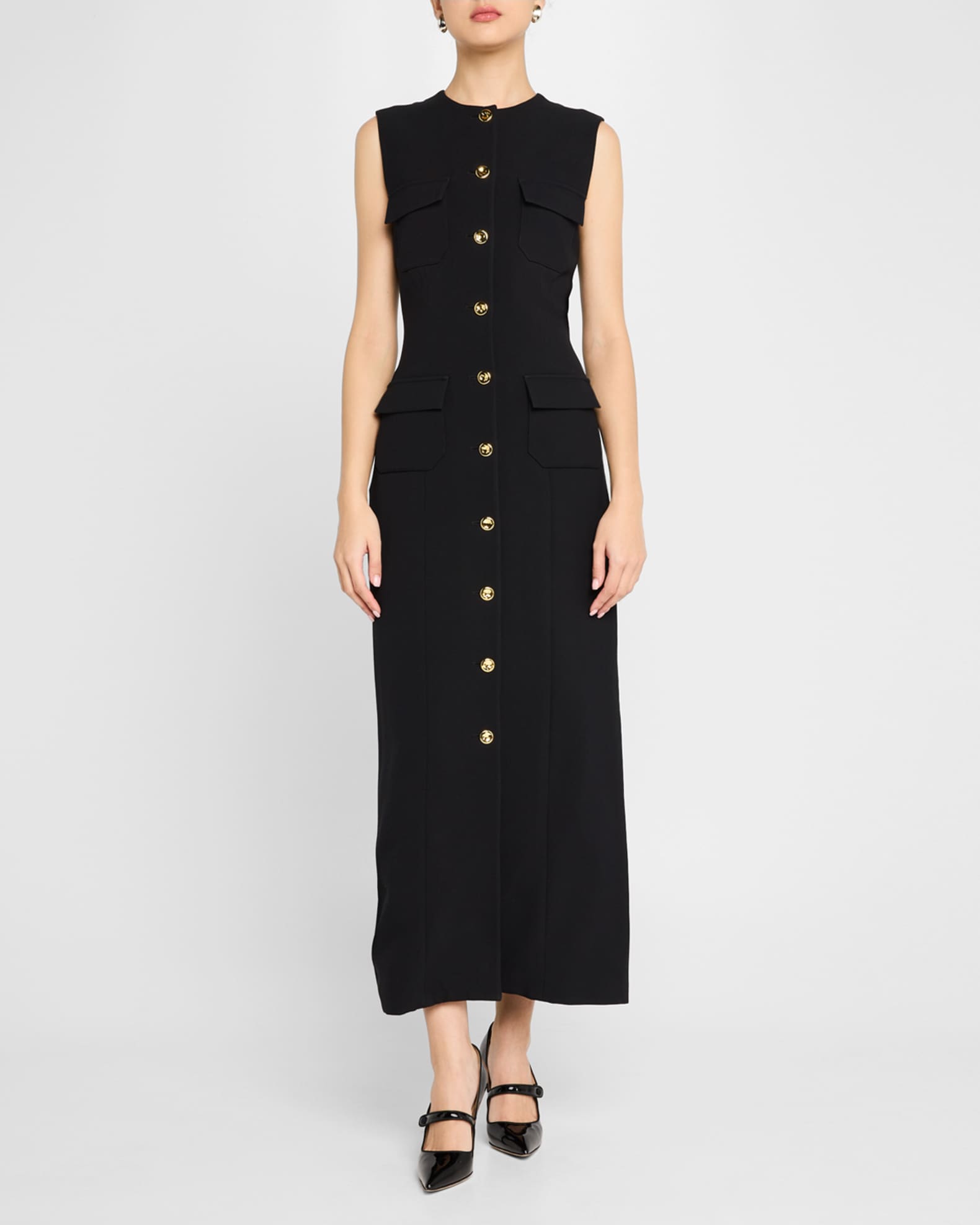 Brandon Maxwell Corinne Sleeveless Button-Front Midi Dress | Neiman Marcus