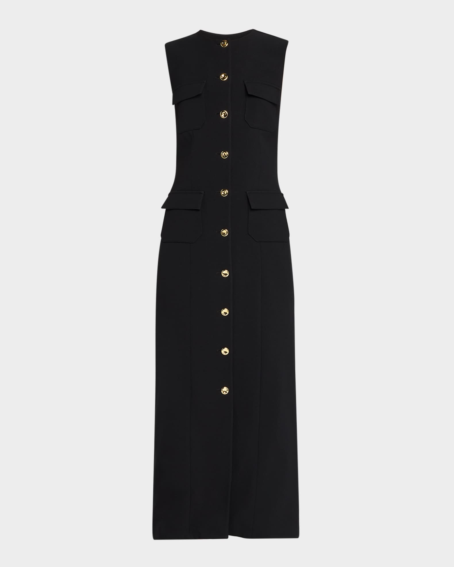 Brandon Maxwell Corinne Sleeveless Button-Front Midi Dress | Neiman Marcus