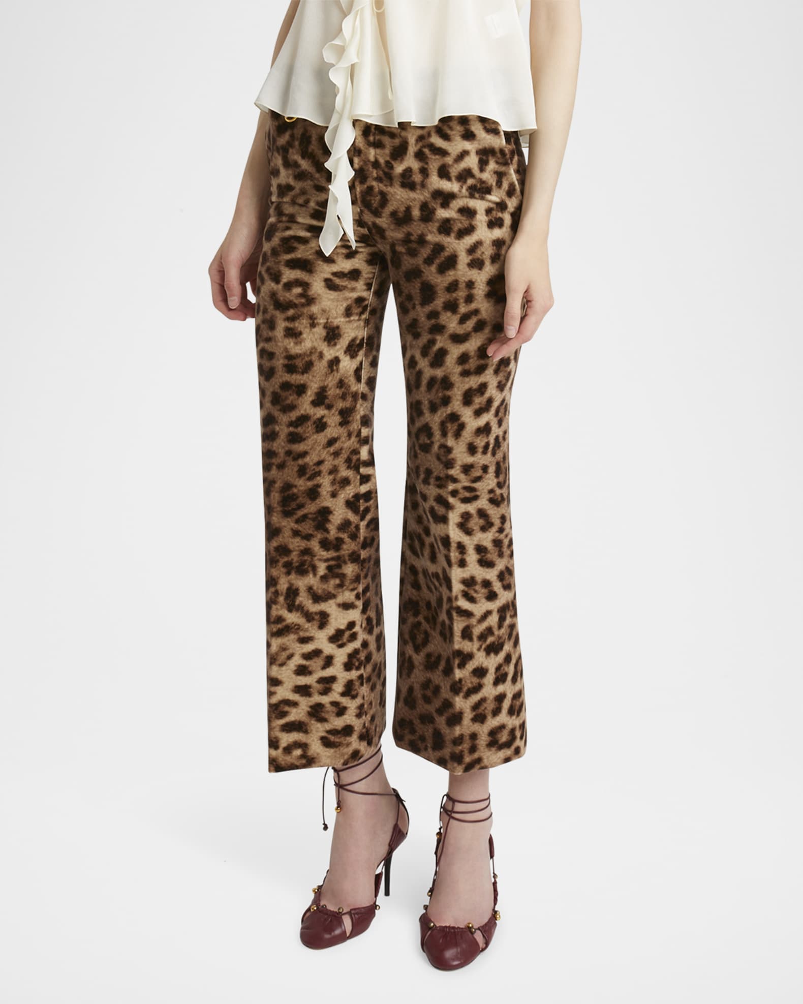 Chloe Leopard-Print Flare Crop Trousers | Neiman Marcus