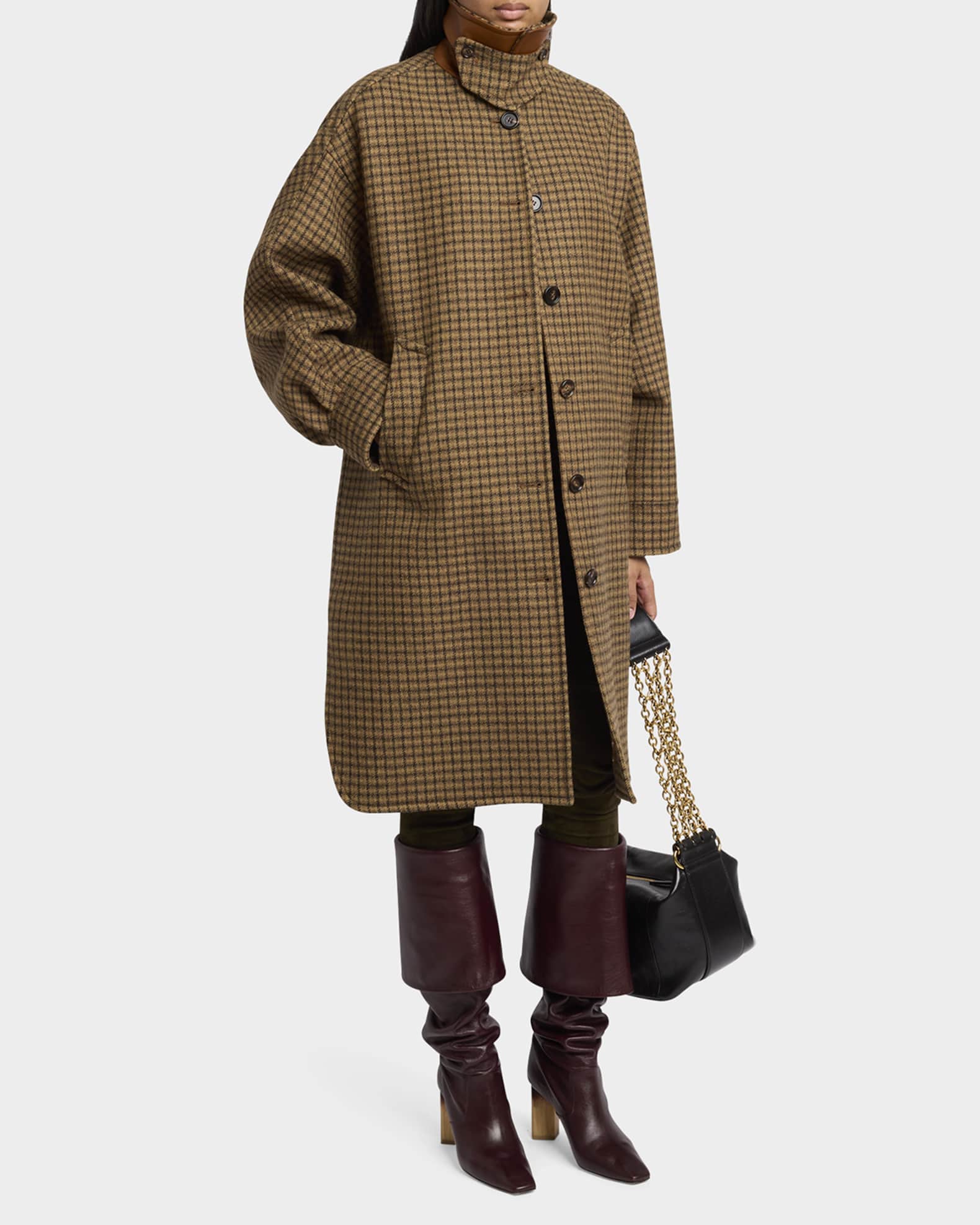 Chloe Plaid Single-Breasted Long Coat | Neiman Marcus