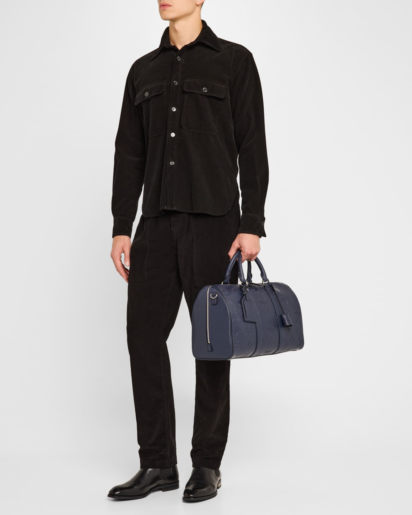 MCM Men's Ottomar Small Embossed Leather Duffel Bag | Neiman Marcus