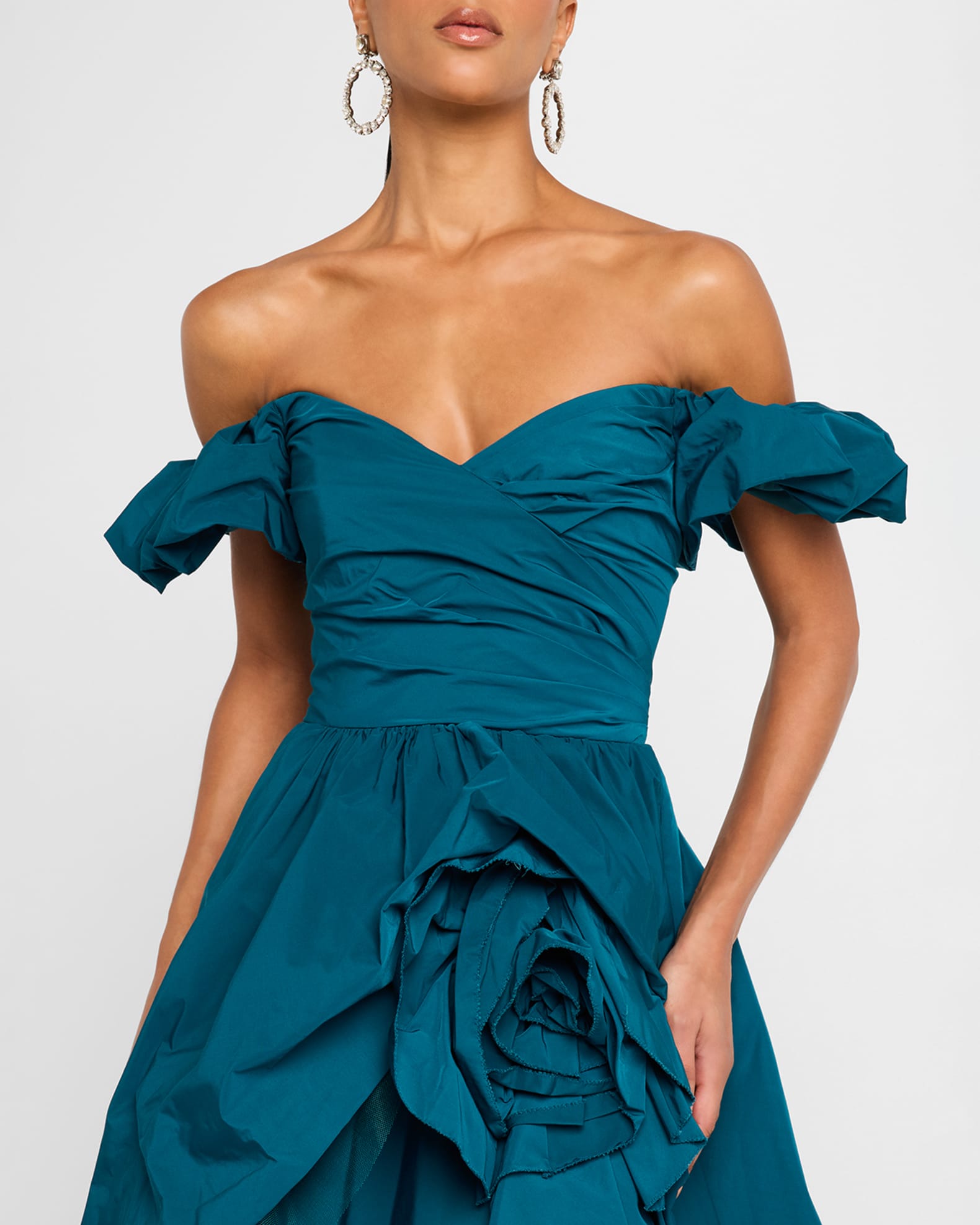 Marchesa Notte Off-Shoulder Ruffle Taffeta Gown | Neiman Marcus