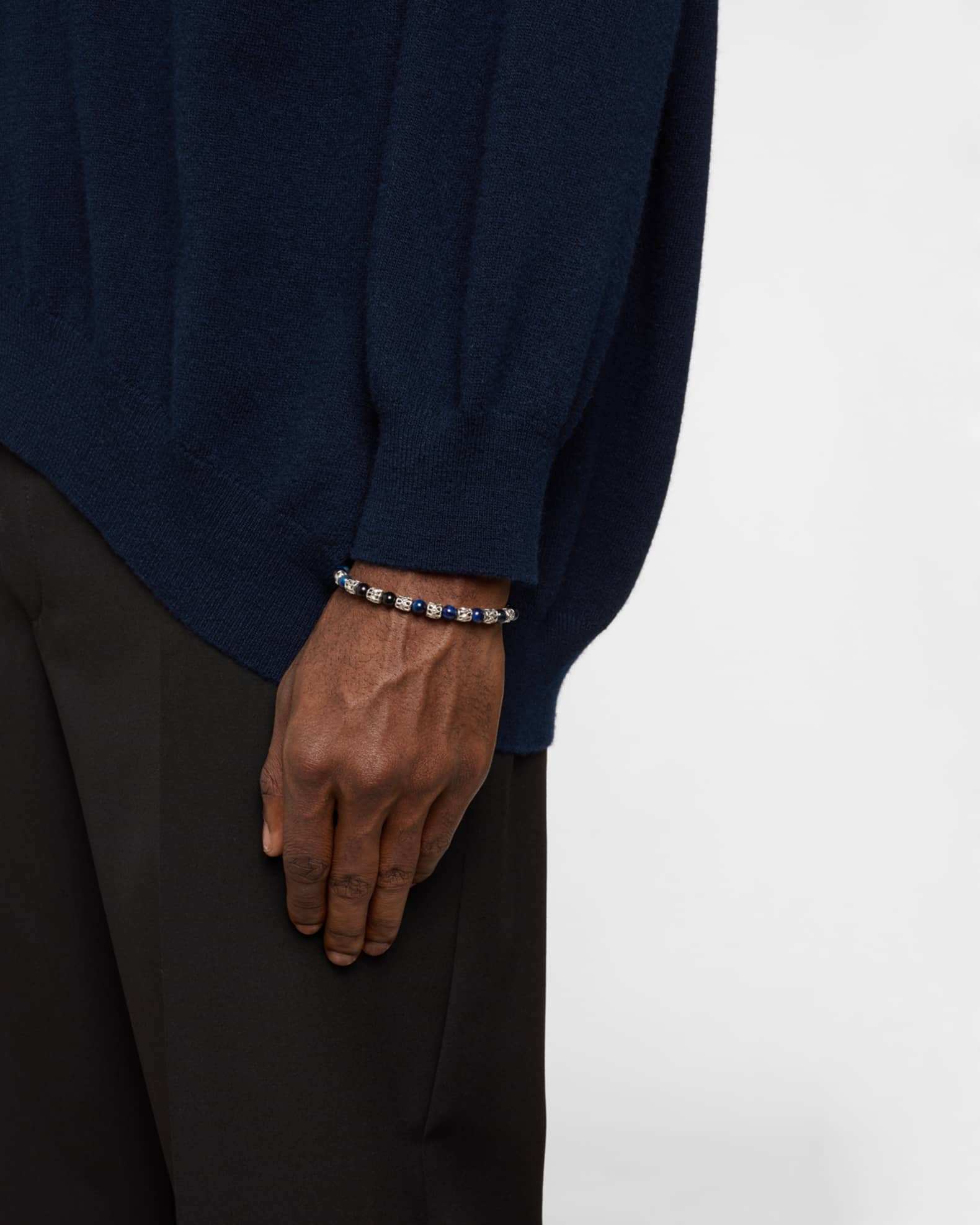Armenta Men's Lapis and Silver Beaded Bracelet | Neiman Marcus