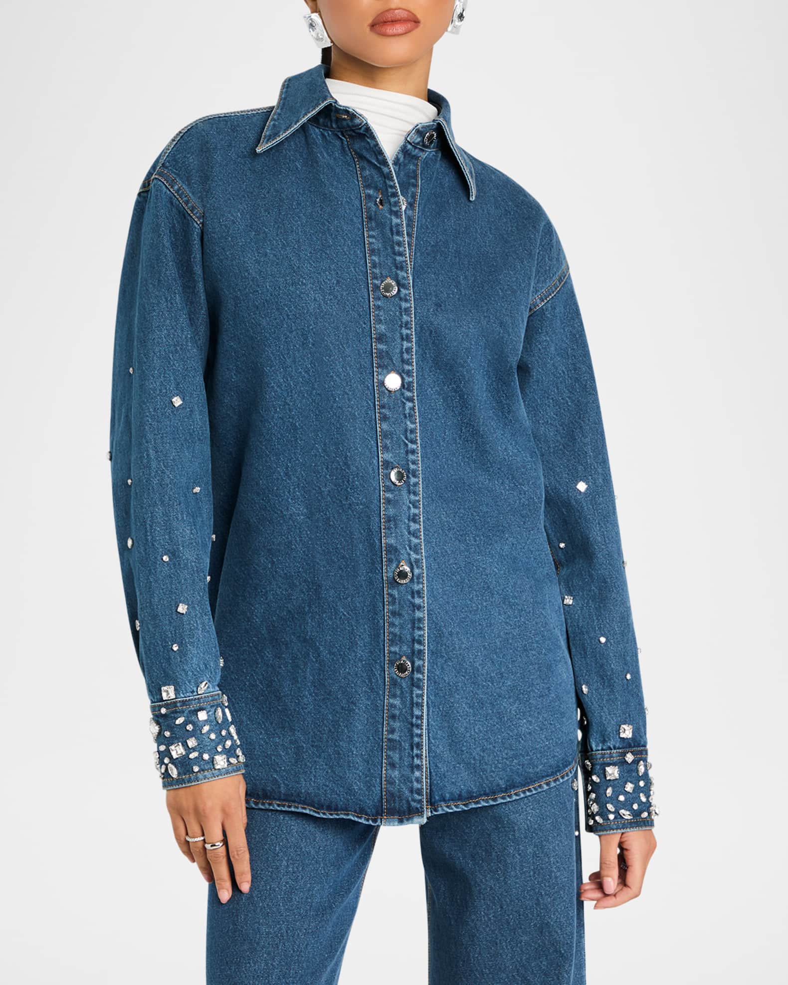 Retrofete Diletta Embellished Denim Shacket | Neiman Marcus