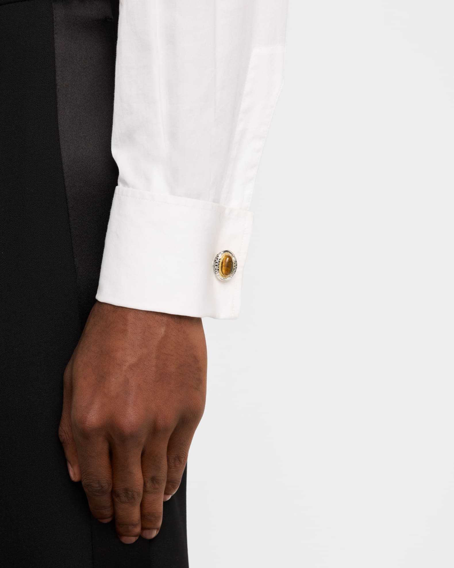 Konstantino Men's Sterling Silver and 18K Yellow Gold Tigers Eye ...