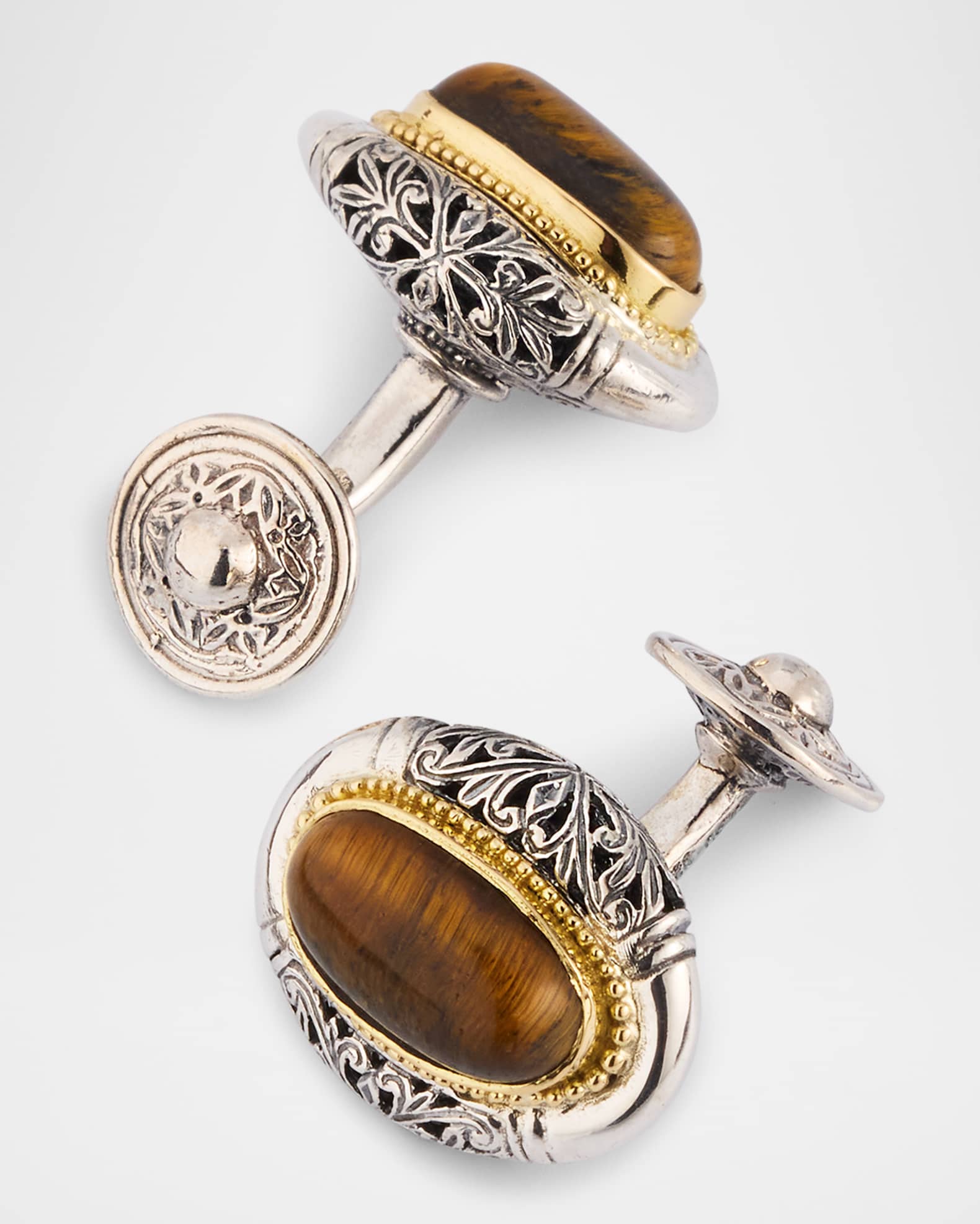 Konstantino Men's Sterling Silver and 18K Yellow Gold Tigers Eye ...