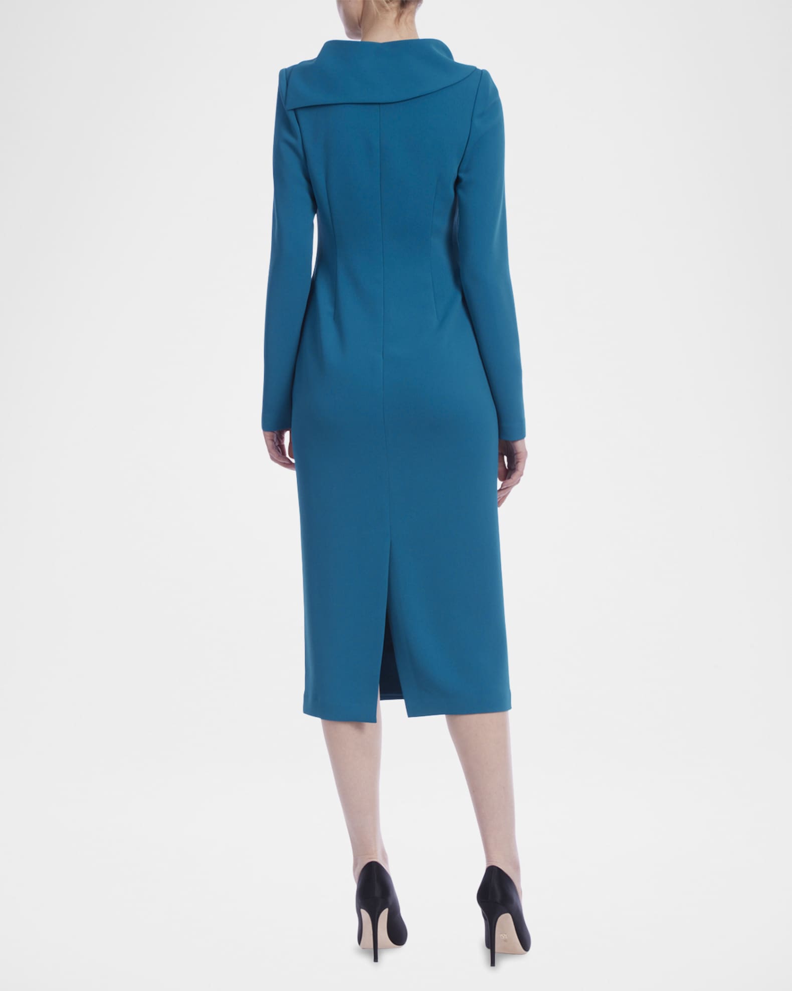 Badgley Mischka Collection Foldover Funnel-Neck Midi Dress | Neiman Marcus