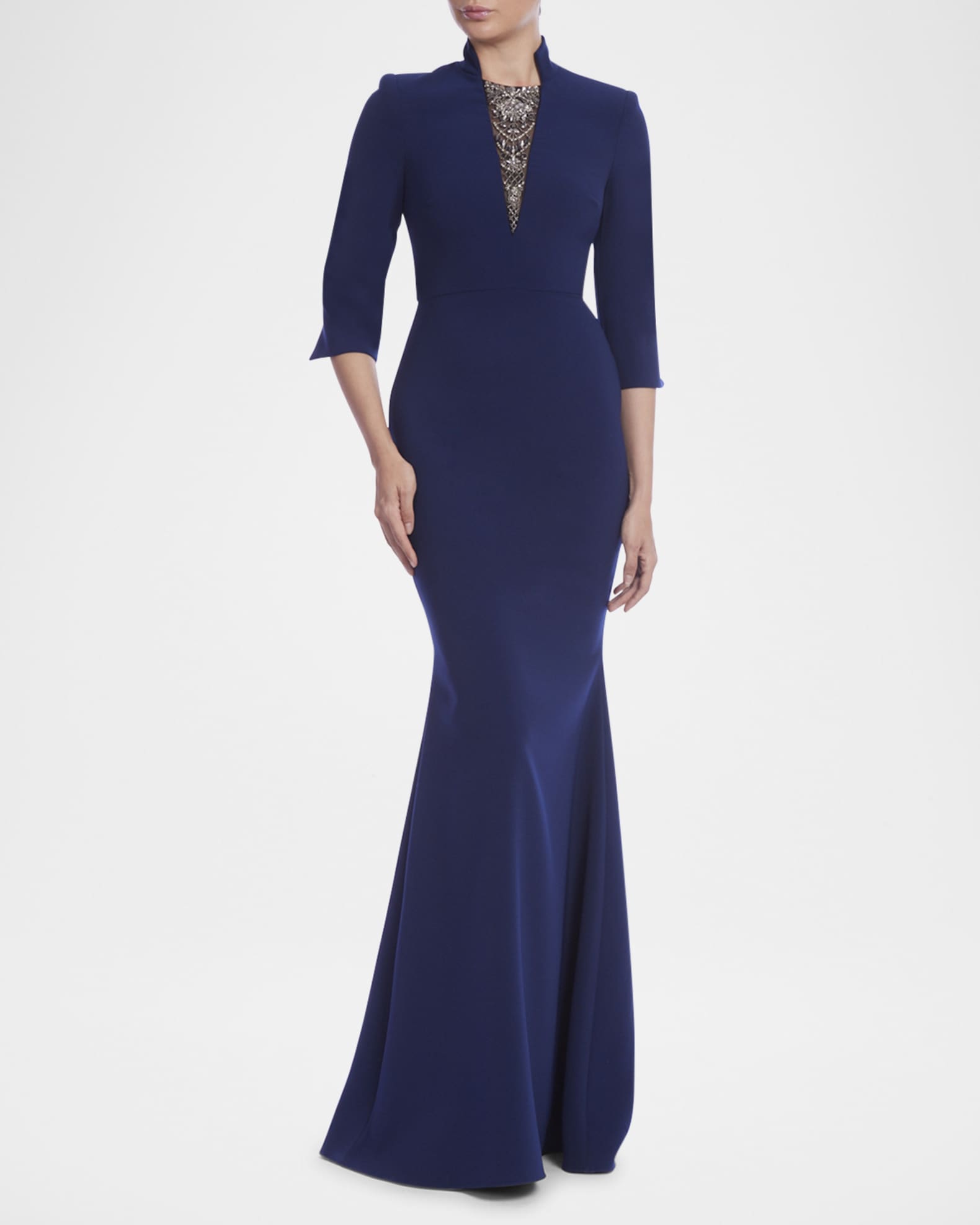 Badgley Mischka Collection Beaded-Insert Trumpet Gown | Neiman Marcus