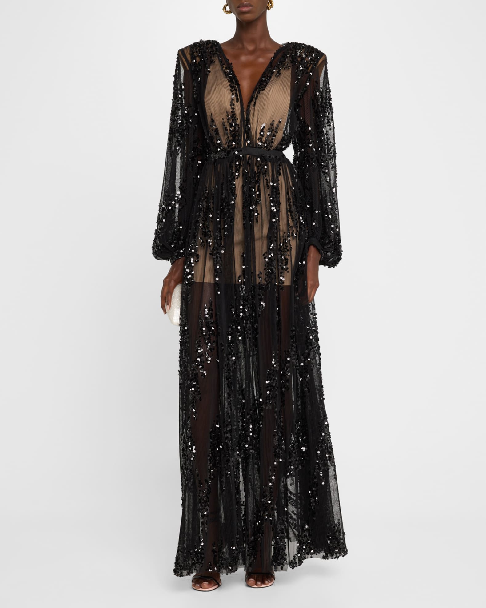 Bronx and Banco Amber Zoe Sequin Sheer Gown | Neiman Marcus