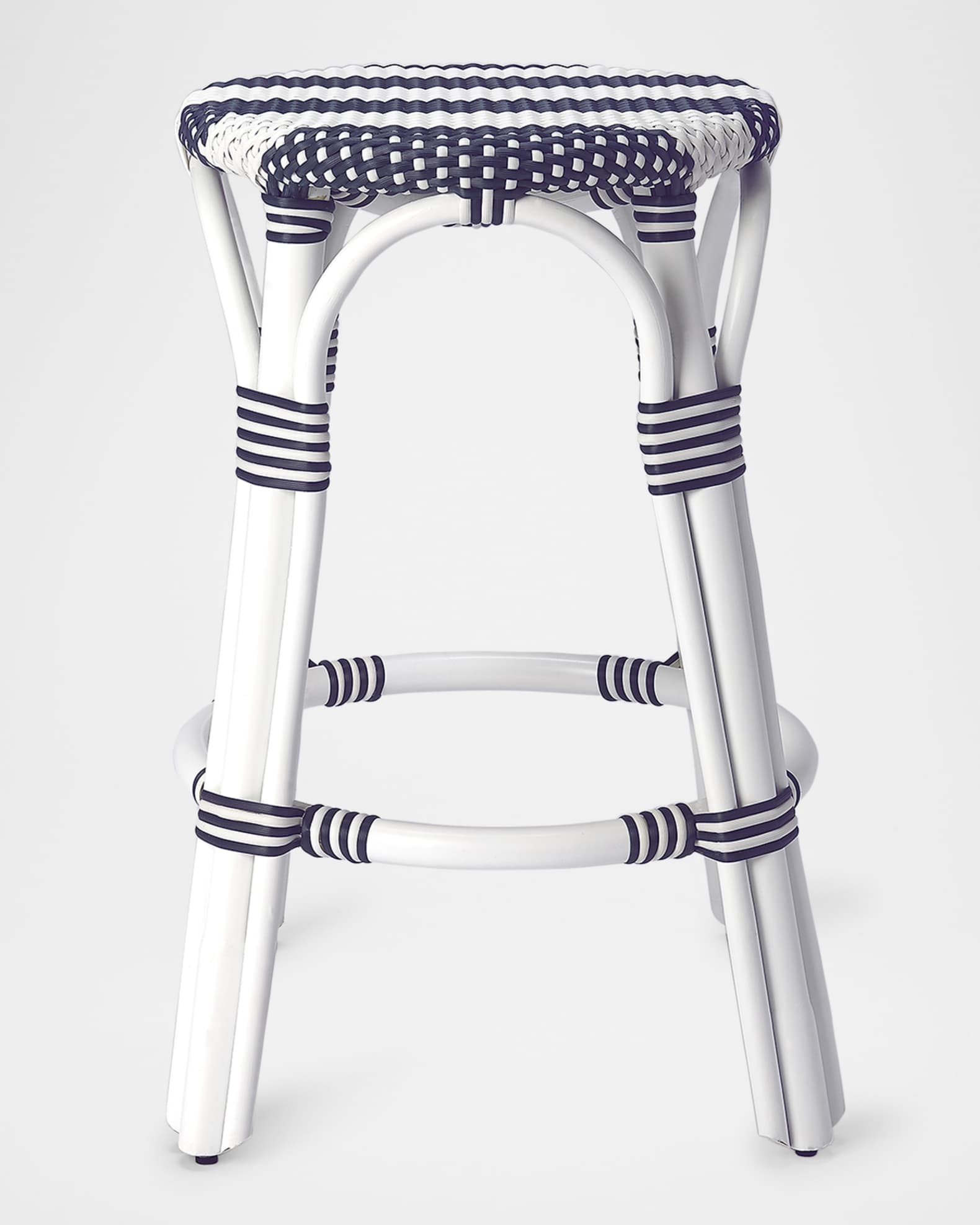 Butler Specialty Co Tobias 24" Rattan Counter Stool, White/Navy Stripe ...