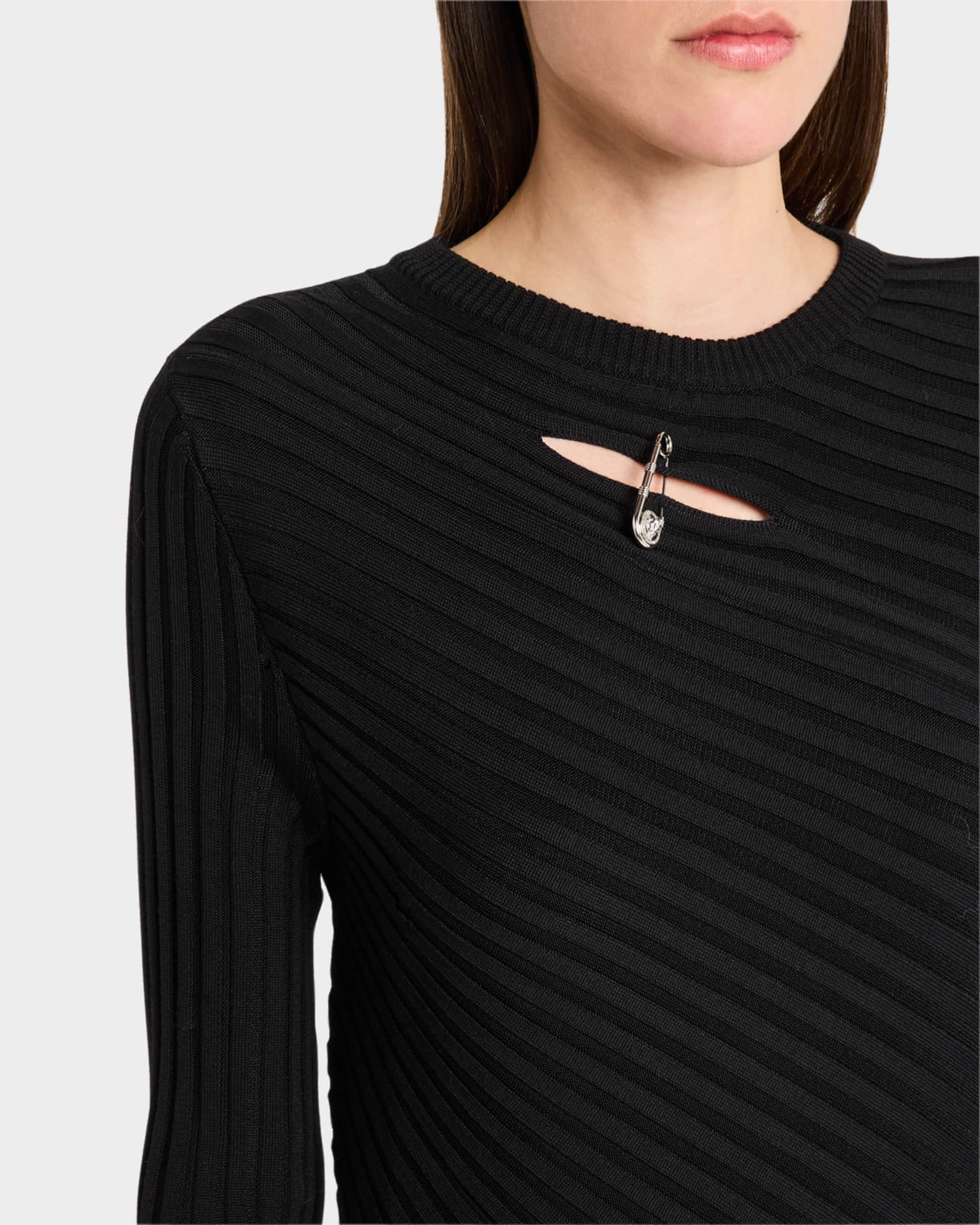 Versace Safety-Pin Cutout Vanise Knit Sweater | Neiman Marcus